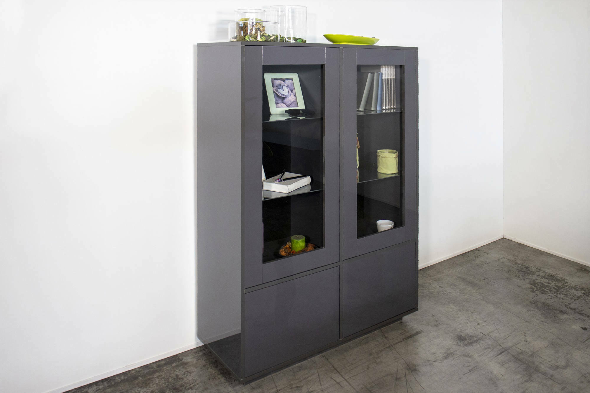 Vitrina Bettino, aparador de 4 puertas con estantes de cristal, Mueble ...