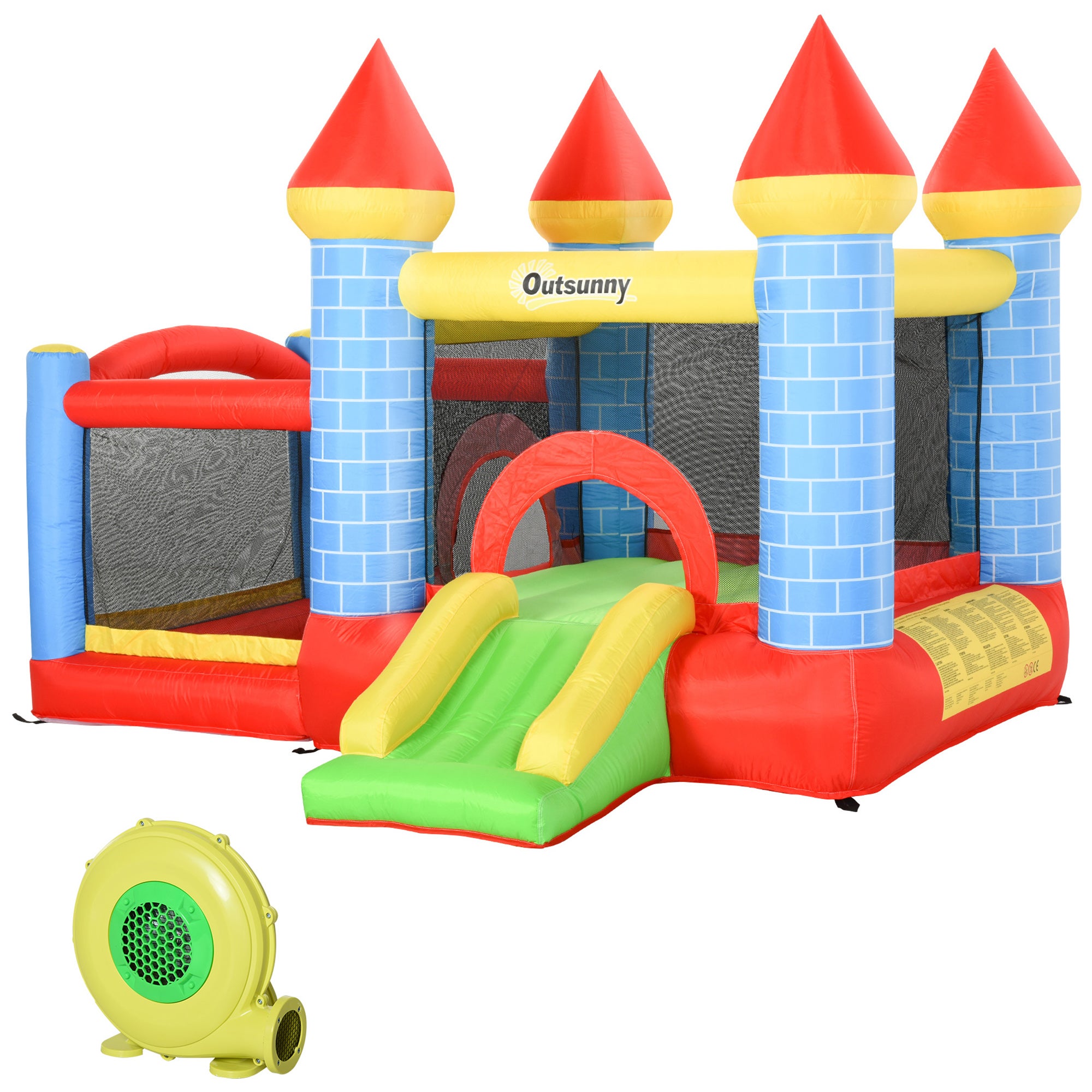 Inflatable castle for children with trampoline, slide, 350W blower and ...