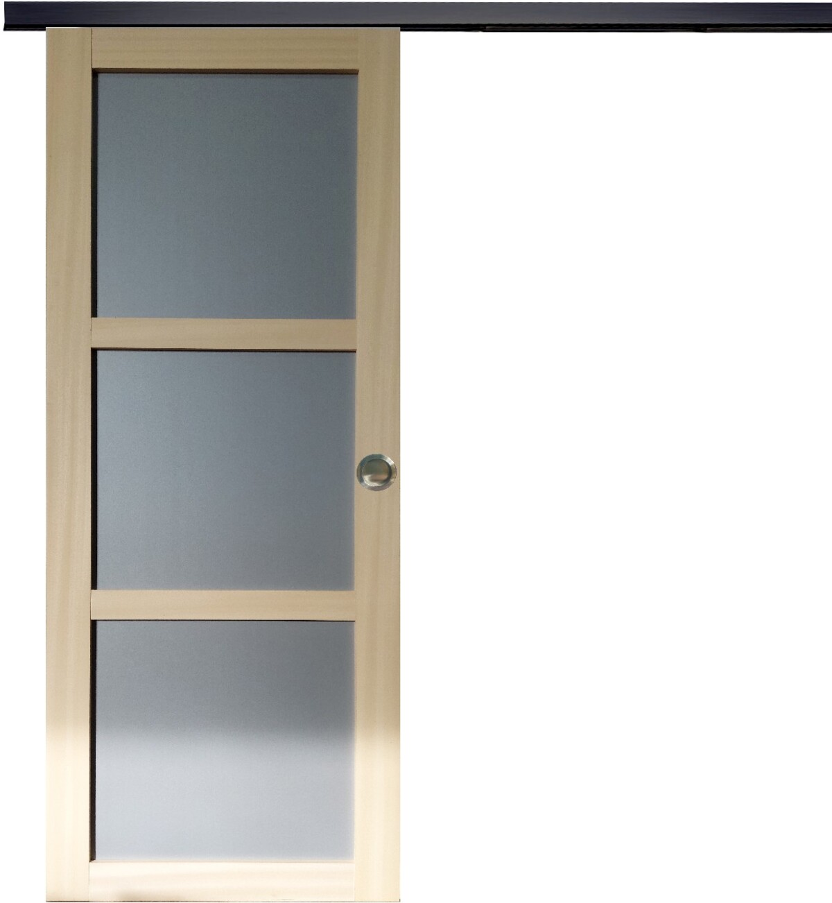 Porte Coulissante Ayous 3 Panneaux Gris Ral 7035 H204 X L73 + Rail Alu Bandeau Noir Et 2 ...