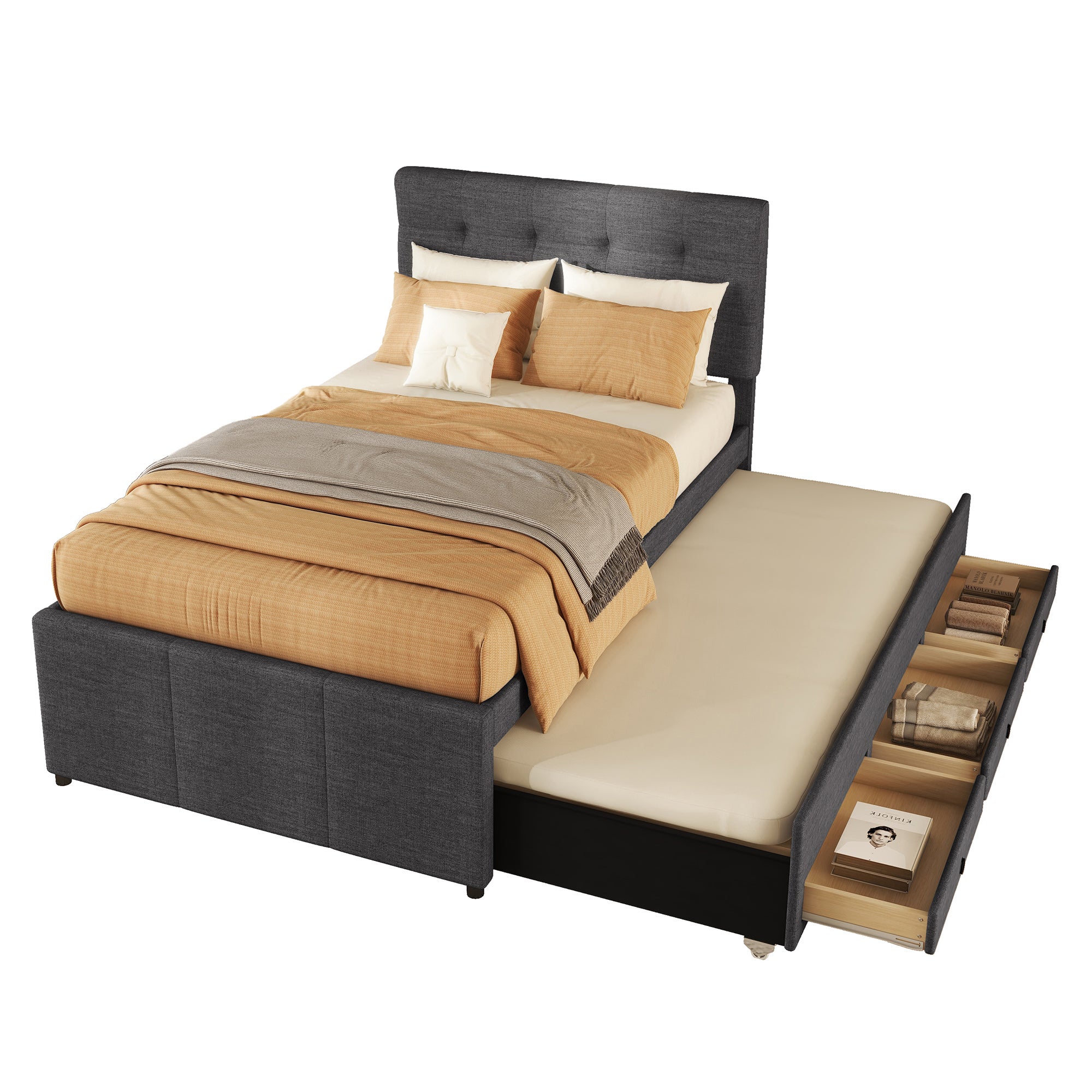 Cama tapizada, 90x200cm (90x190cm), cama familiar, con cajones, cama ...