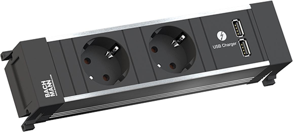 BACHMANN - Presa Schuko in alluminio, 2 prese con 2 prese USB | Leroy Merlin
