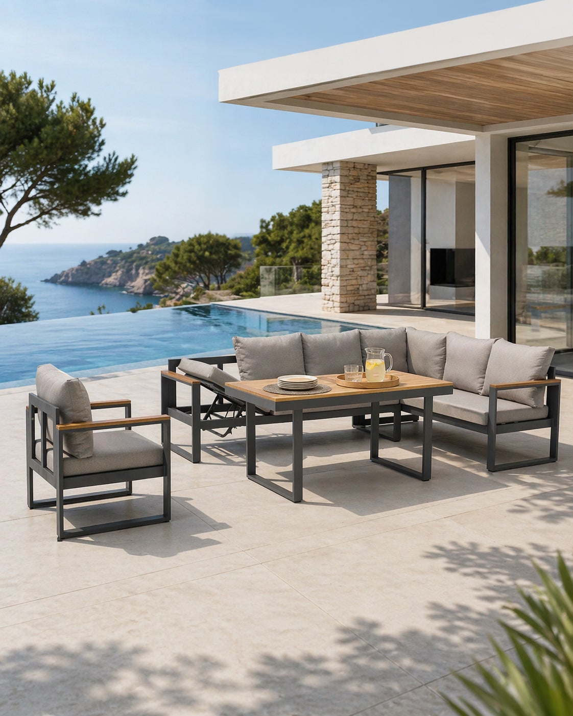Ensemble repas de jardin 7 places en aluminium YONAHA - DCB GARDEN ...