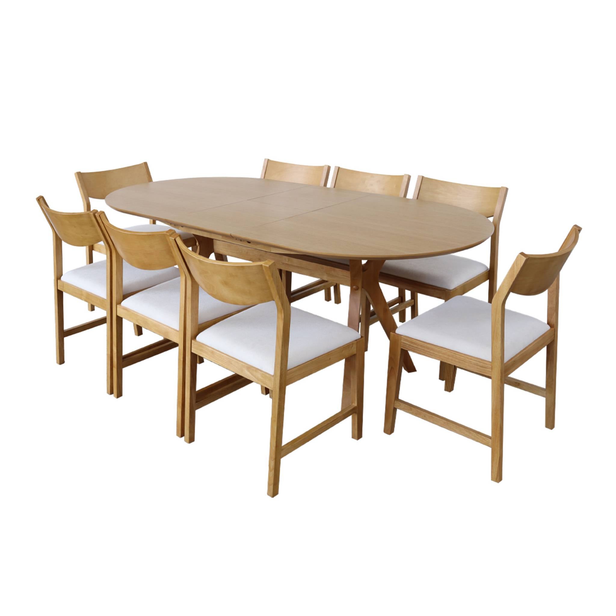 Table à manger oblongue extensible. 160-200cm + 8 chaises en bois d ...