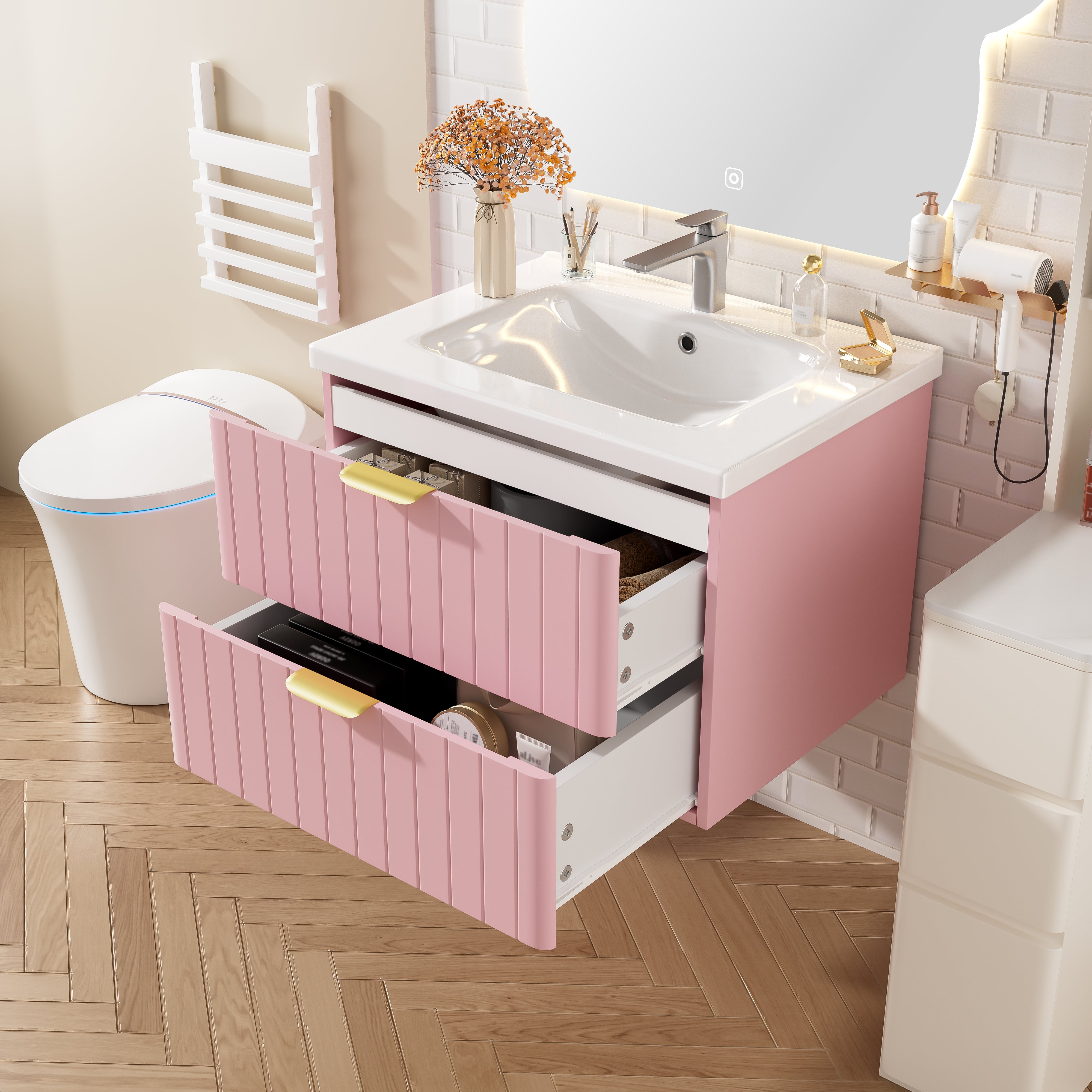 Meuble vasque suspendu à une vasque avec double rangement, en MDF ...