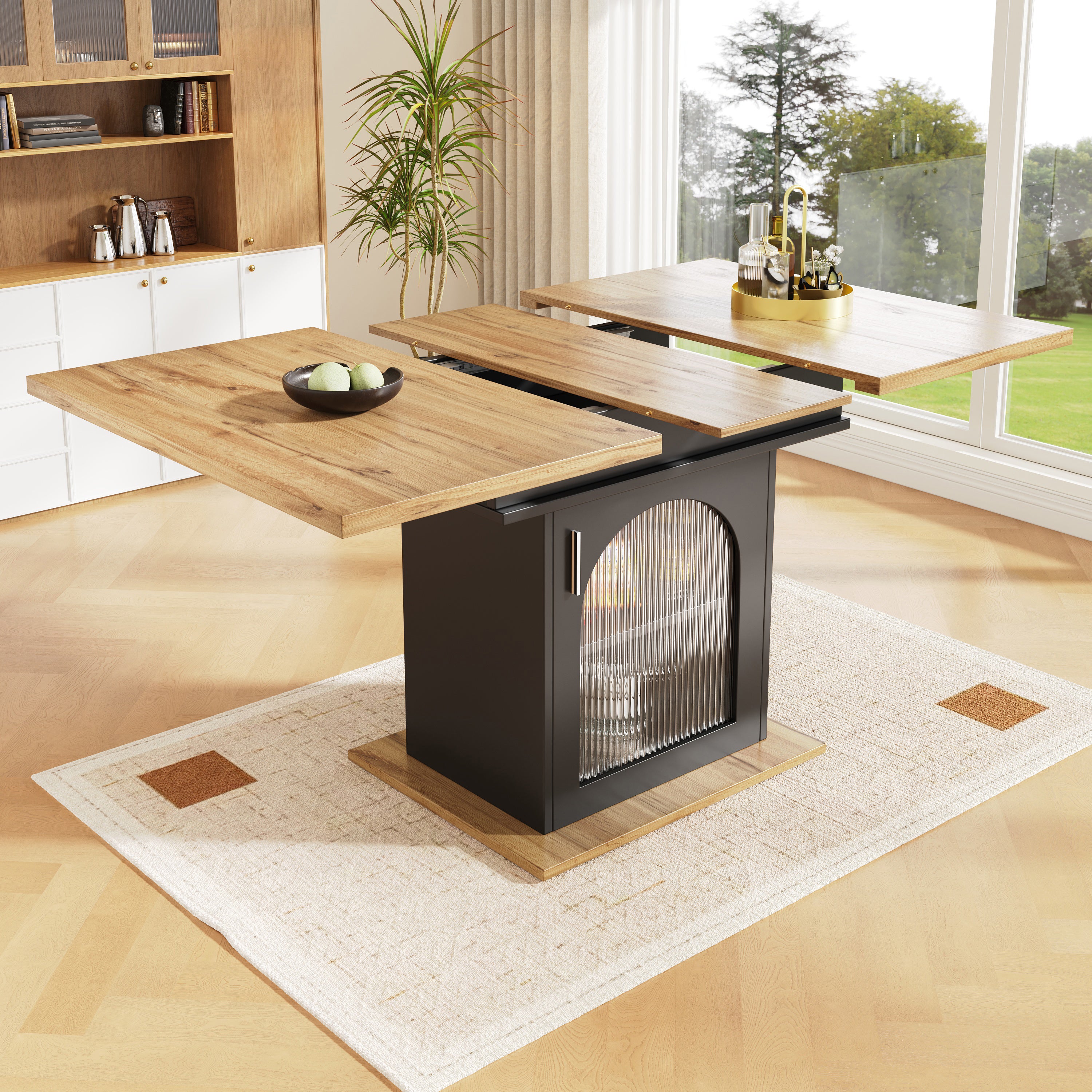 Table À Manger Extensible, Avec Plateau MDF Et Verre Et Rangements ...