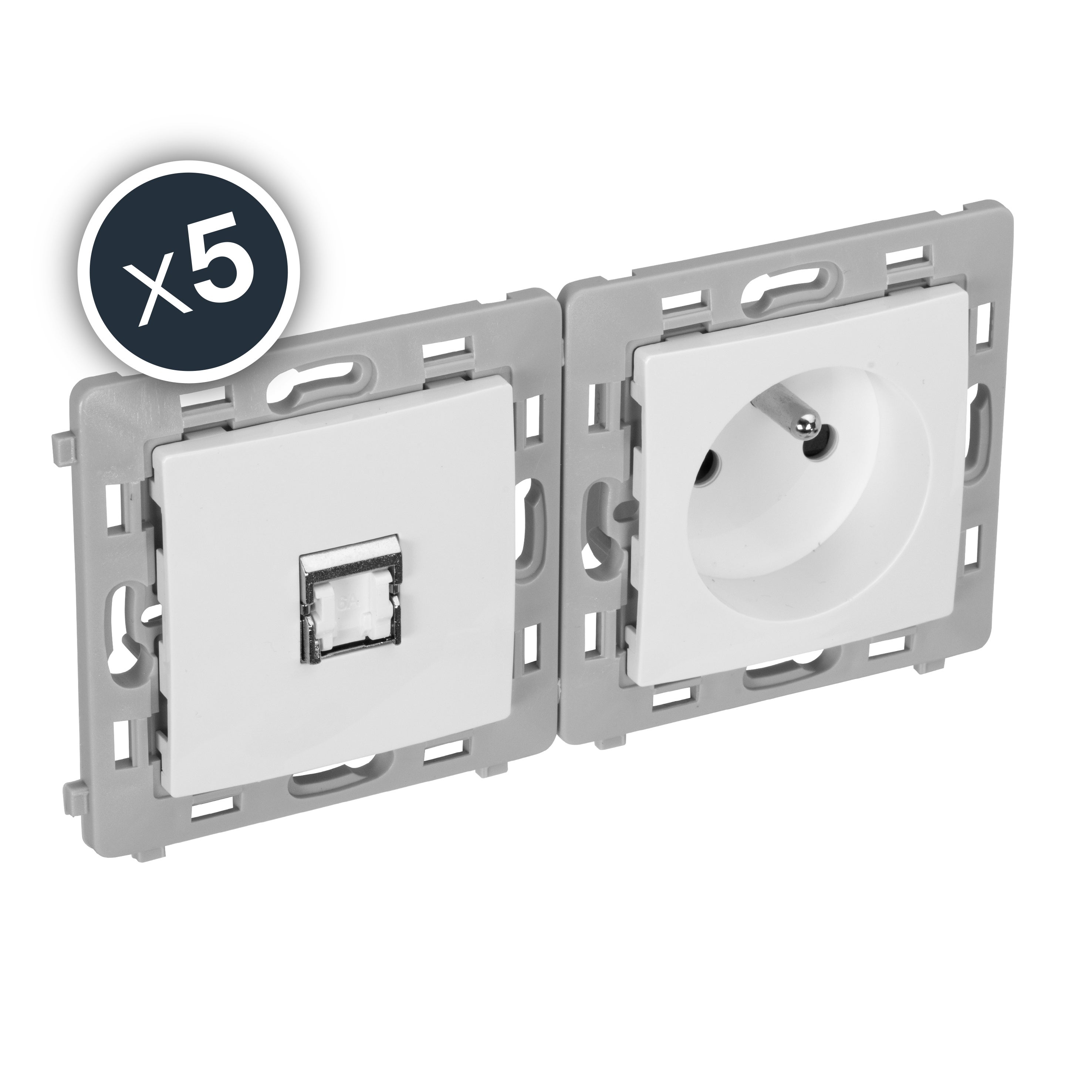 CALY MECANISME DUO PRISE RJ45 + PRISE DE COURANT 2P+T BLANC BOITE DE 5 ...