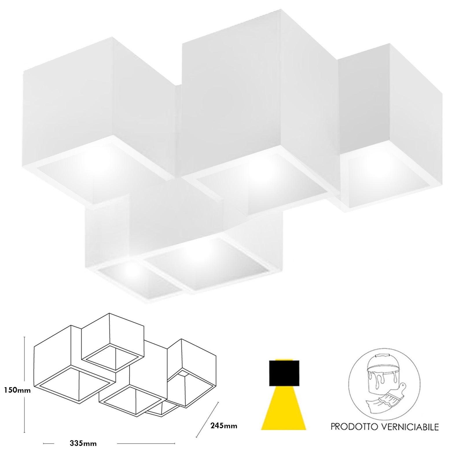 Lampada soffitto plafoniera gesso moderna quadrata LED 5 GU10 cucina 230V | Leroy Merlin