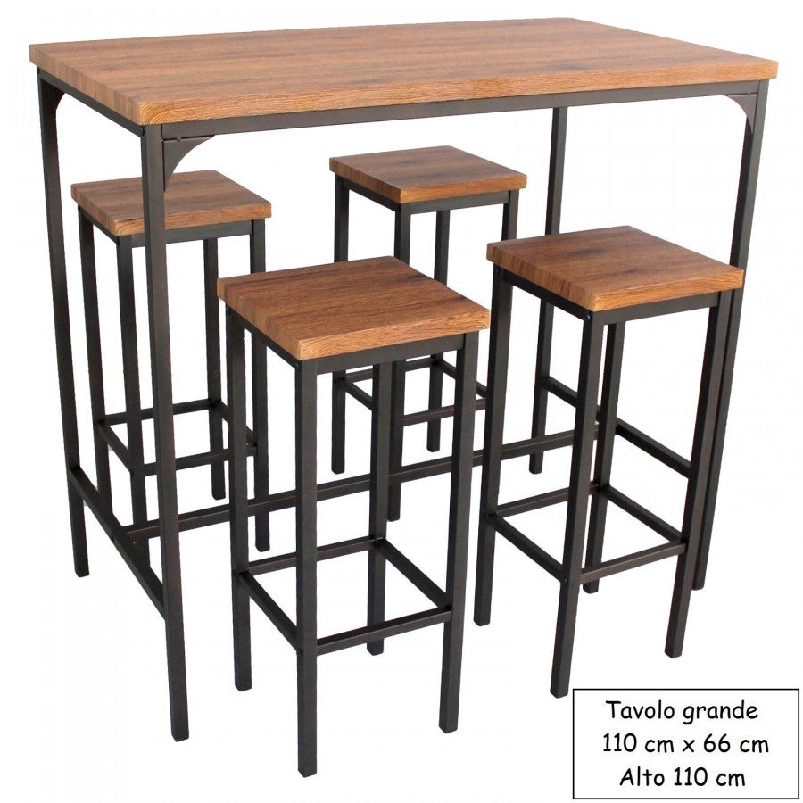 Table De Bar Rectangulaire 110X66Xh110Cm Et 4 Tabourets Brun Noyer Mod ...