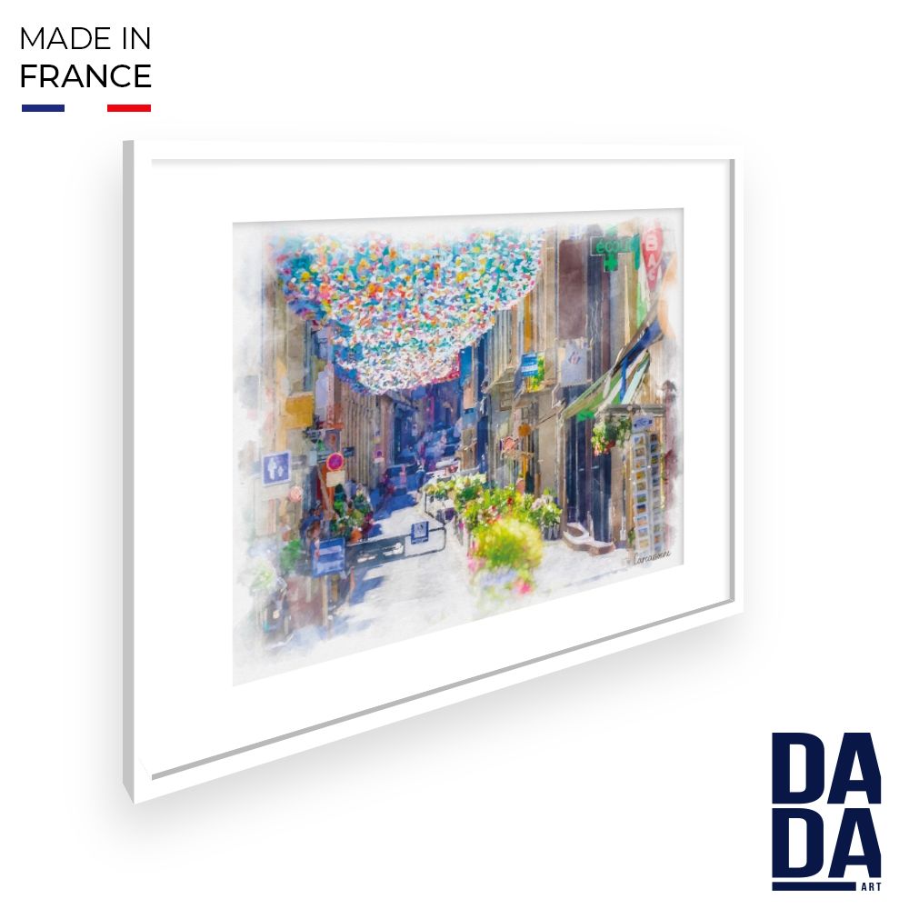 Image encadrée Rue animée de Carcassonne / 40x50 cm / Cadre Blanc ...