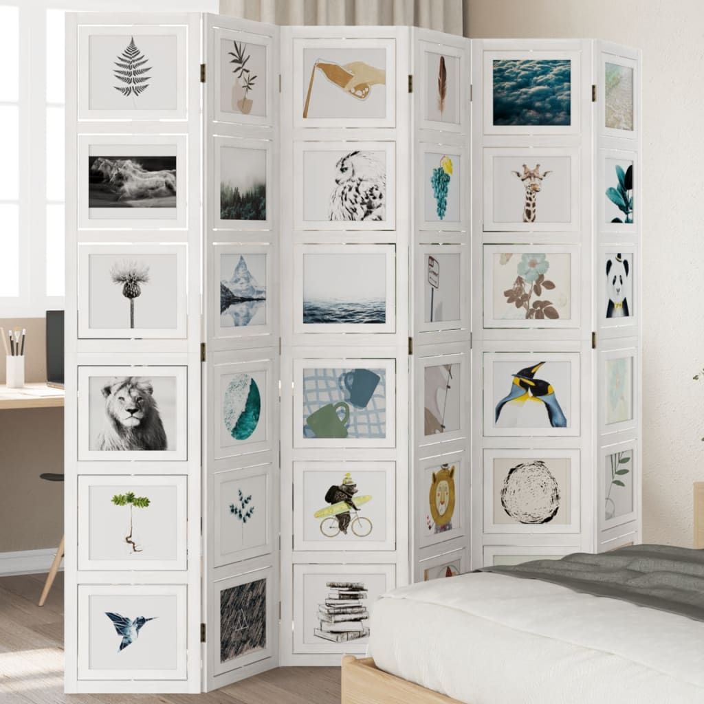 VidaXL Biombo separador de 6 paneles madera maciza Paulownia blanco ...