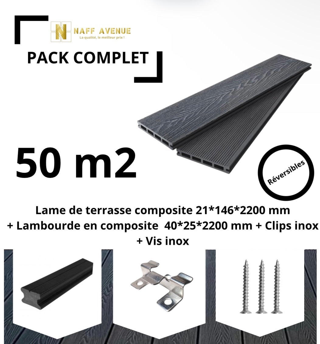 Lame de terrasse en composite PACK EN KIT COMPLET 50 m2 | Leroy Merlin