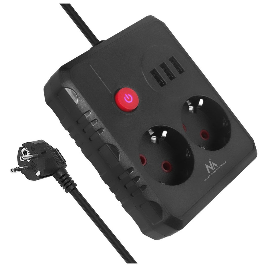 Multiprise Maclean, rallonge 2 prises + 3 ports USB, 110-240 V CA 50/60 ...