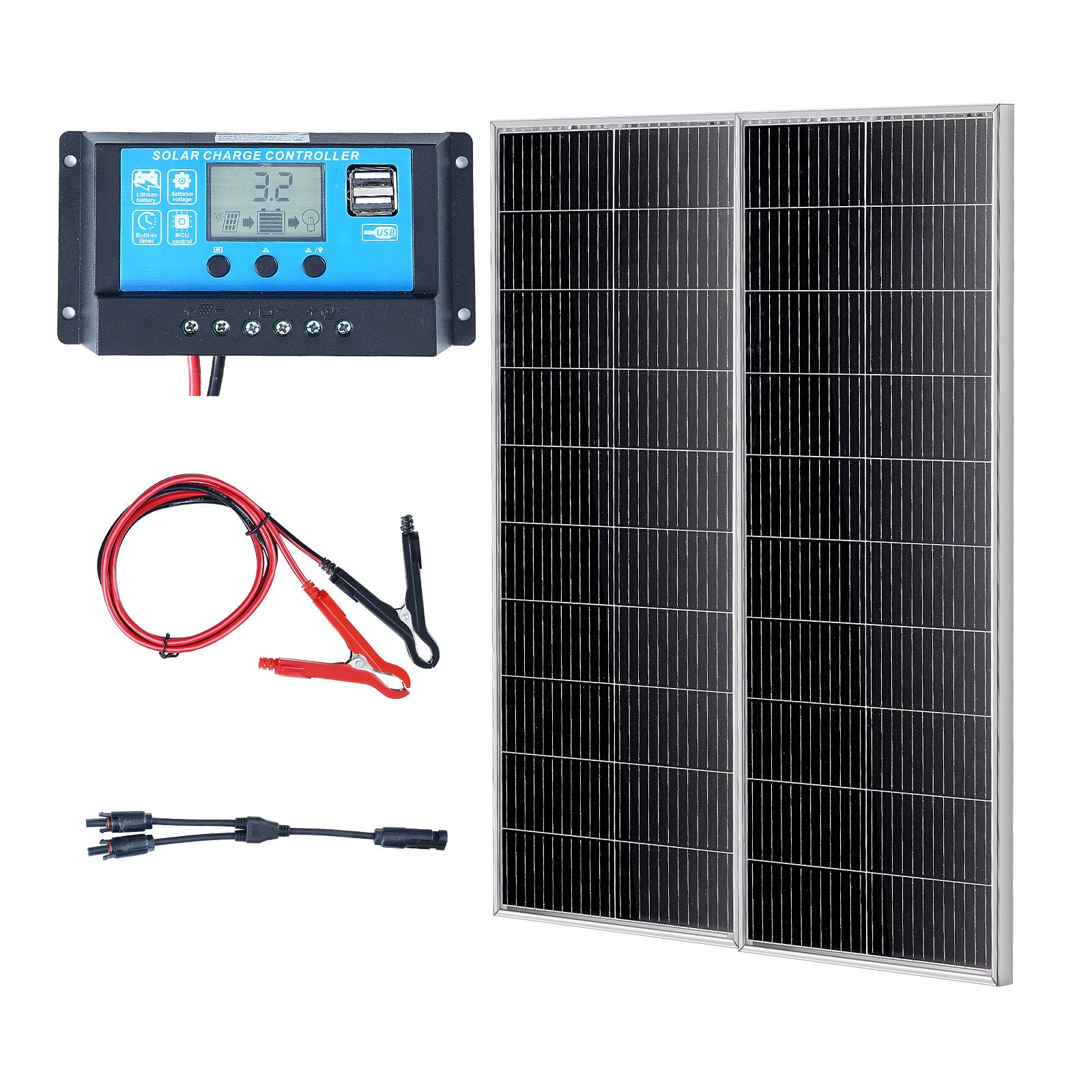 Kit Panneau Solaire Monocristallin VEVOR 200 W Panneaux Solaires 2PCS ...