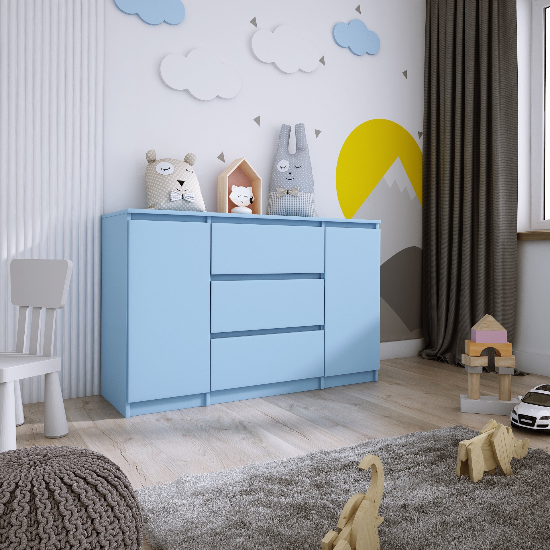 Cómoda de 2 puertas y 3 cajones, 120 x 78 x 39 cm, color: azul | Leroy ...