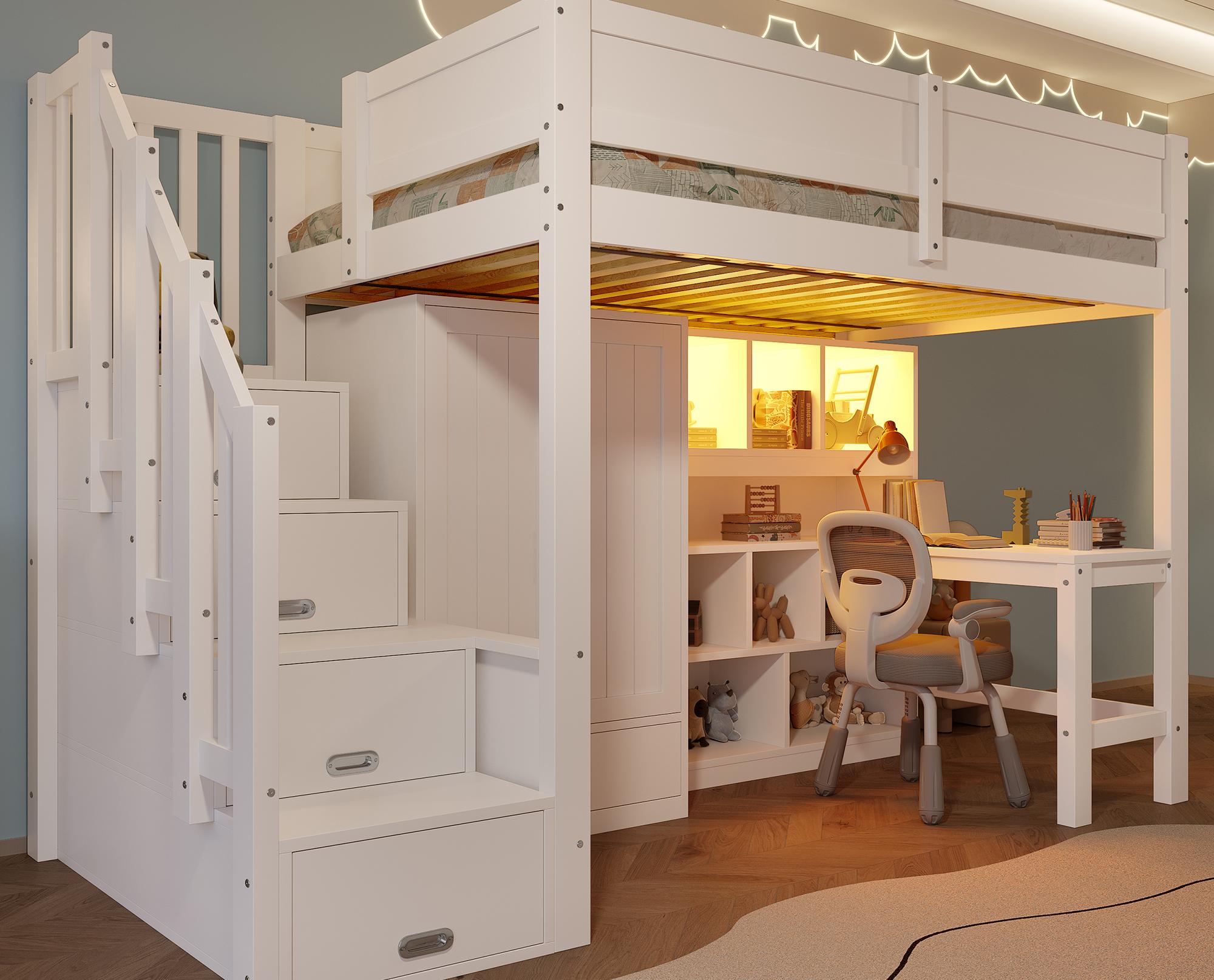 Lit Mezzanine Bureau Armoire