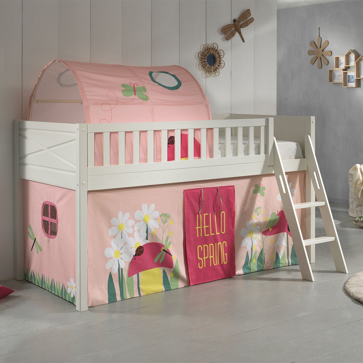 Letto a mezza altezza 90x200 con rete e rivestimento Spring Vipack ...