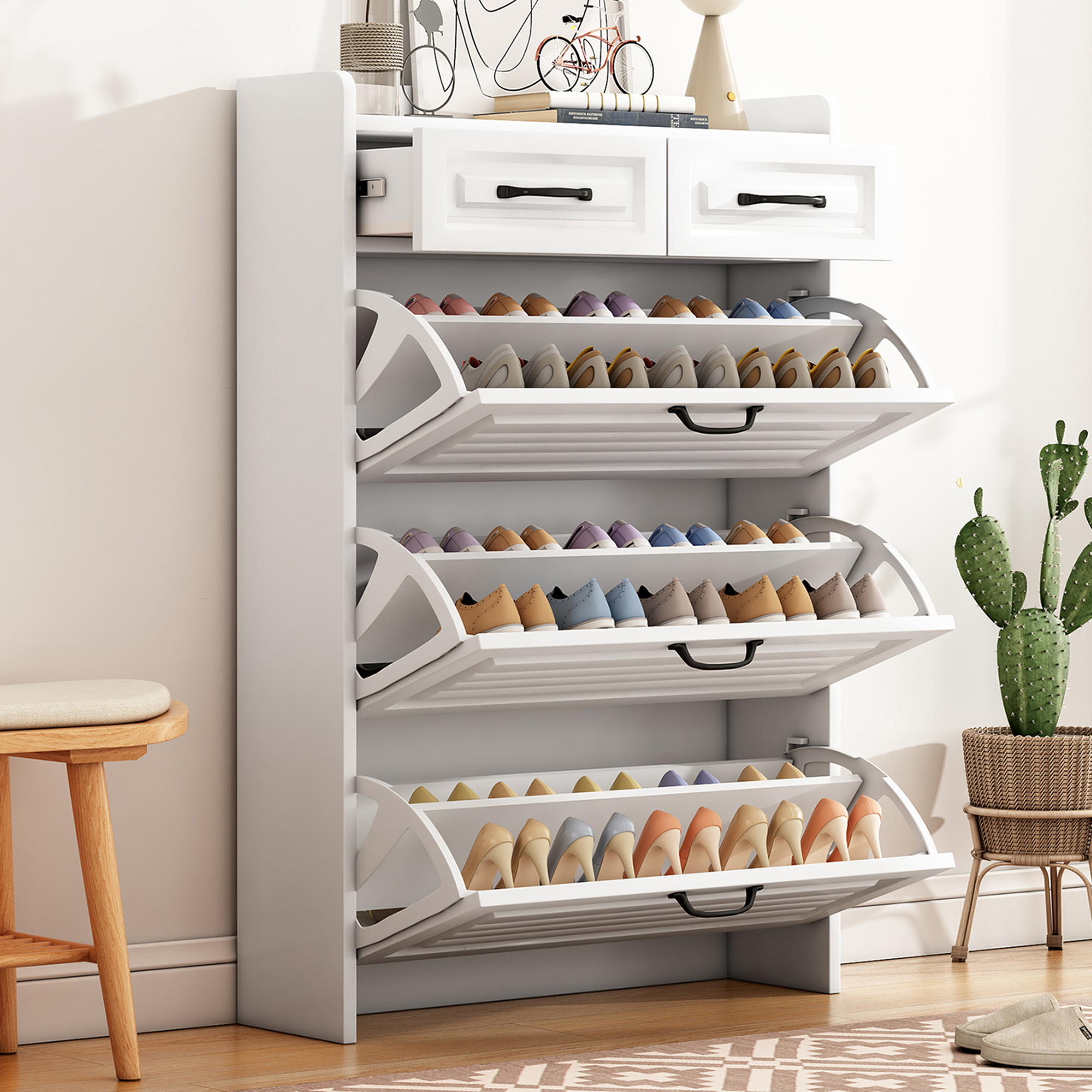 Zapatero giratorio con 3 puertas grandes y 2 cajones estante ...