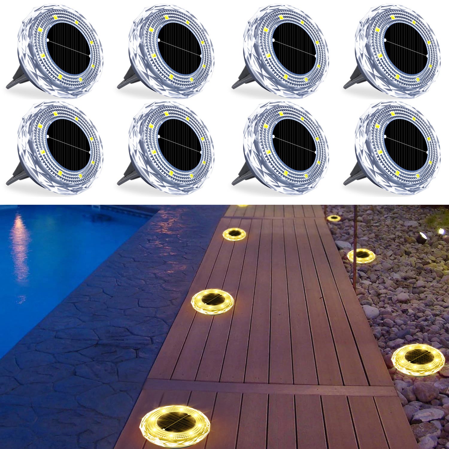Lot de 8 lampes solaires d'extérieur à LED blanc chaud, design étanche ...