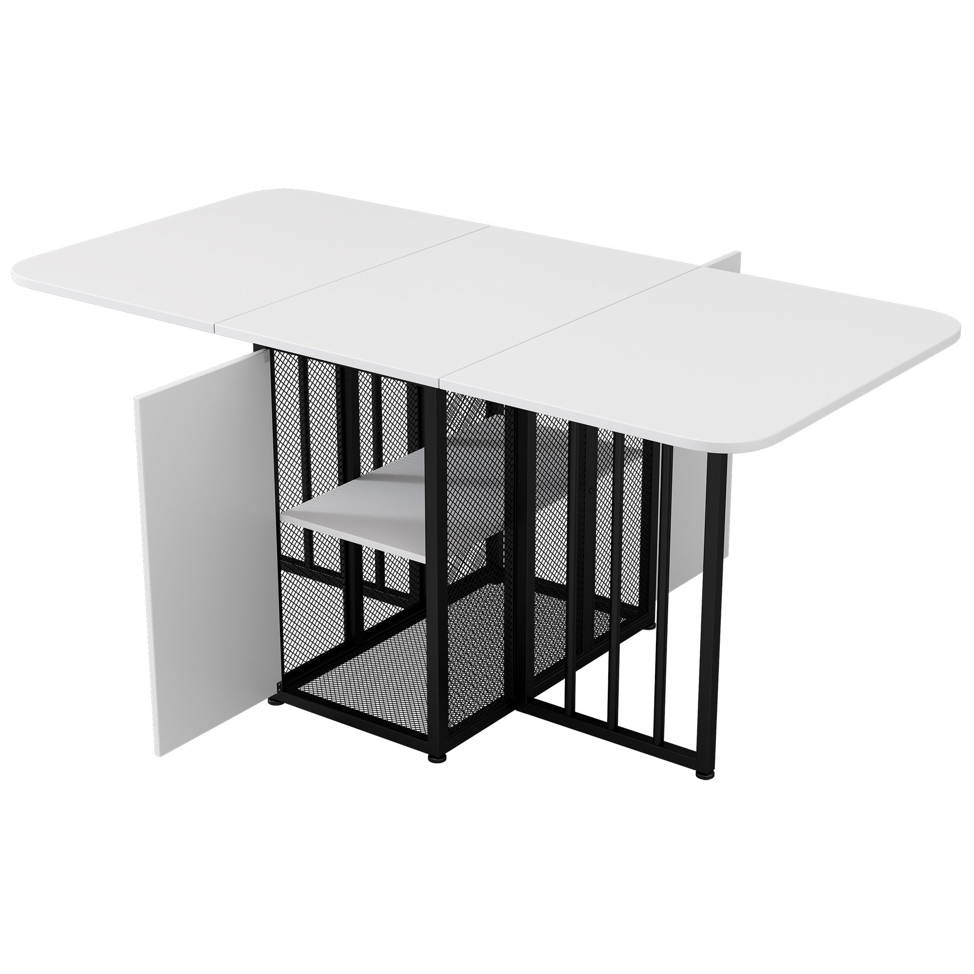 Table à Manger Pliante Extensible 3 Formes Tiroirs Multifonction Blanc ...