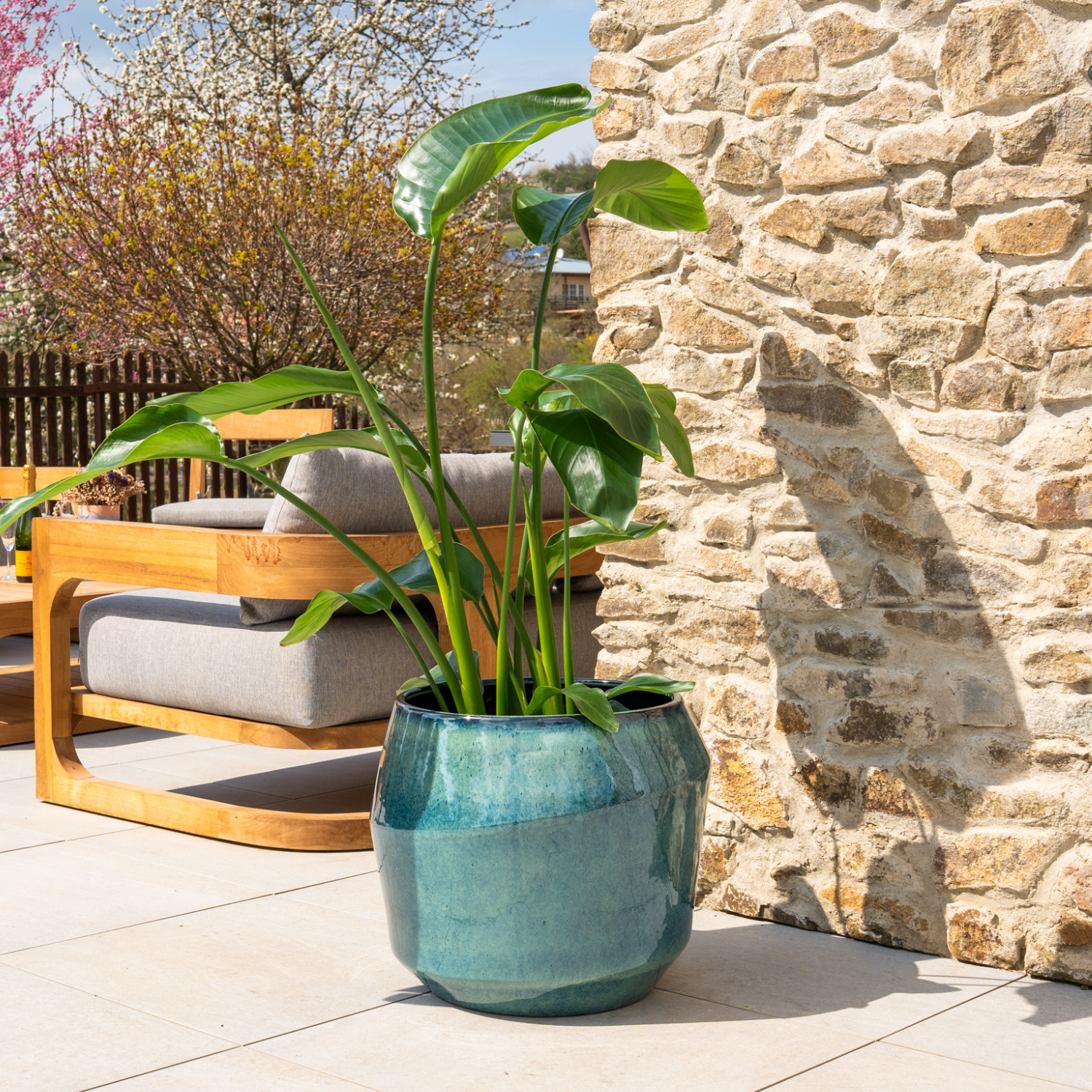 Pot grande taille d'extérieur MONACO 51x44cm jade, fait main en terre ...