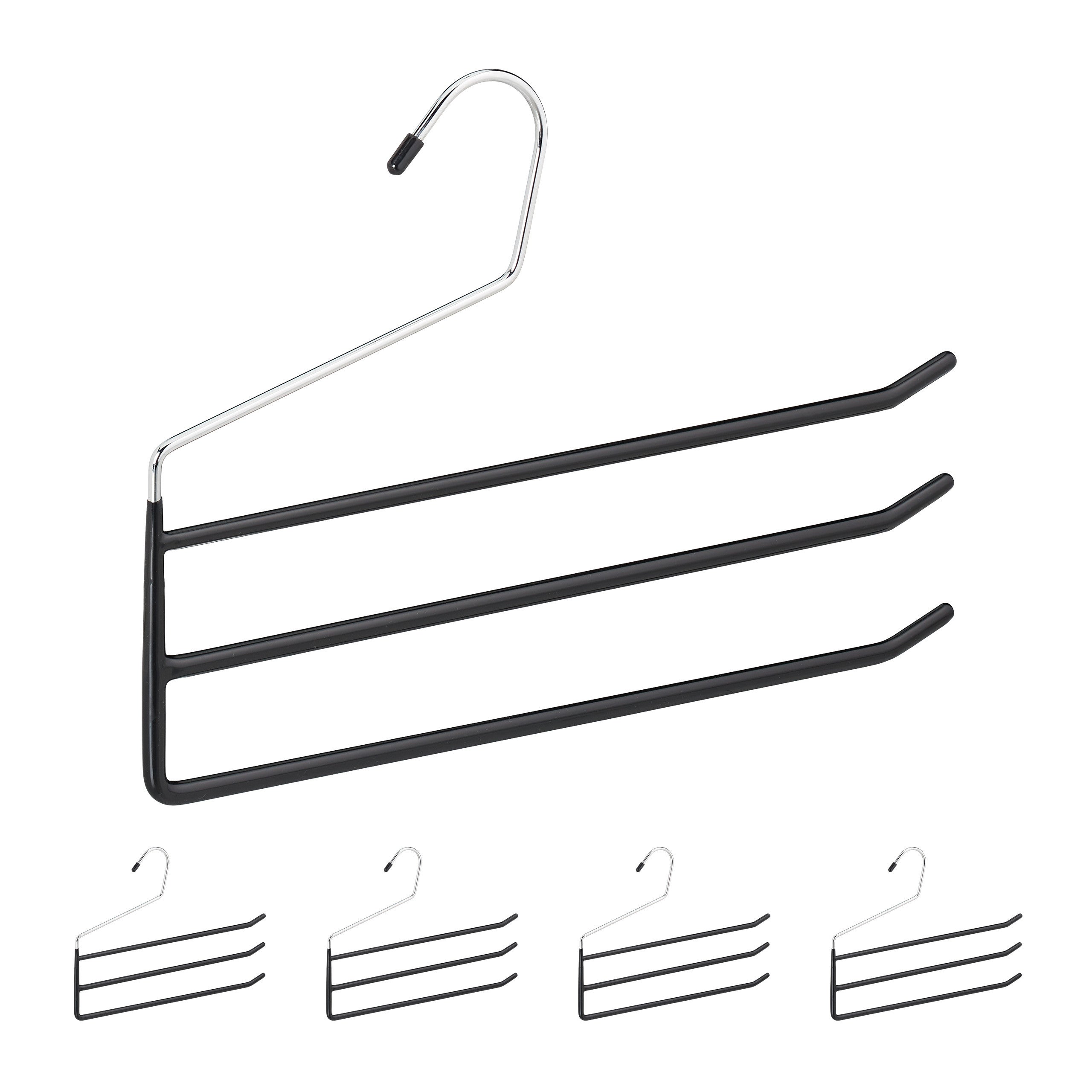 Cintre multiple antidérapant, lot de 5, métal, 3 traverses, pantalon ...