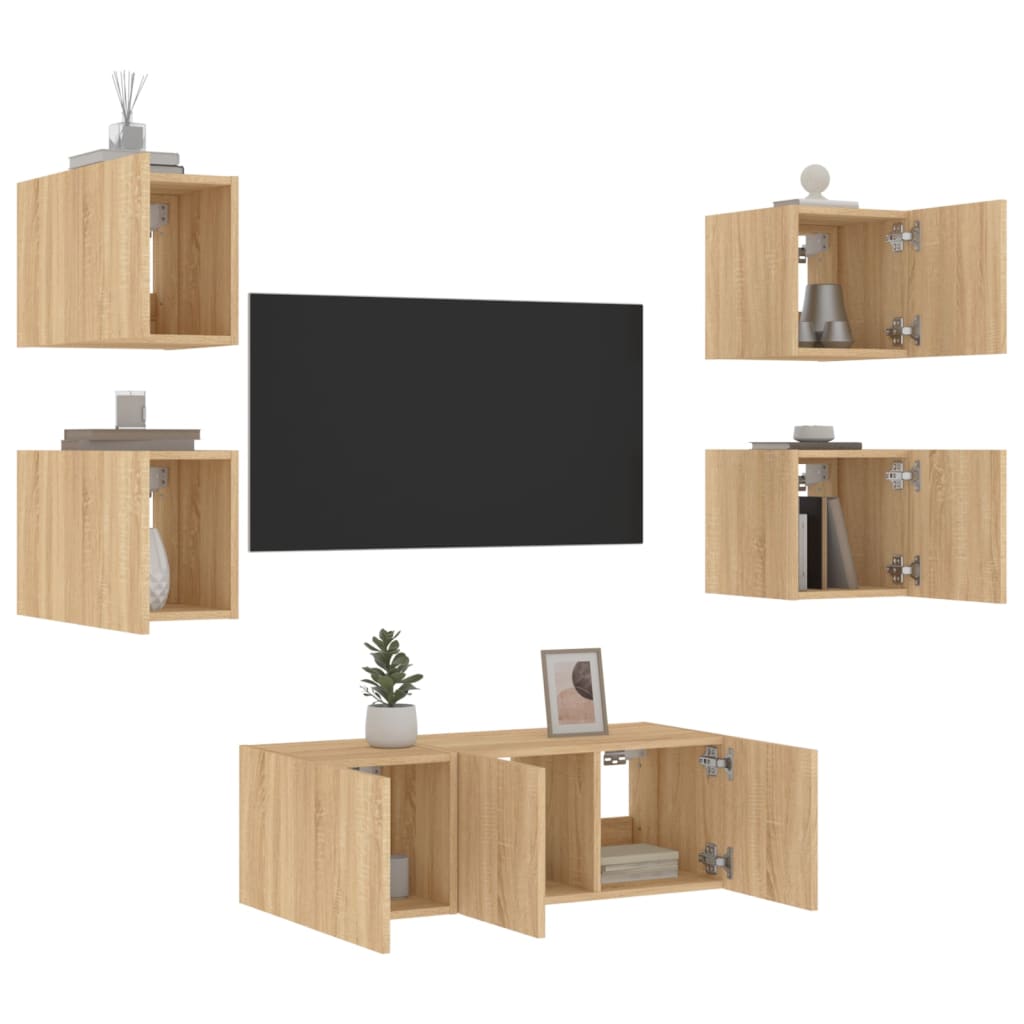 VidaXL Muebles TV pared con LED 6 pzas madera ingeniería roble Sonoma ...