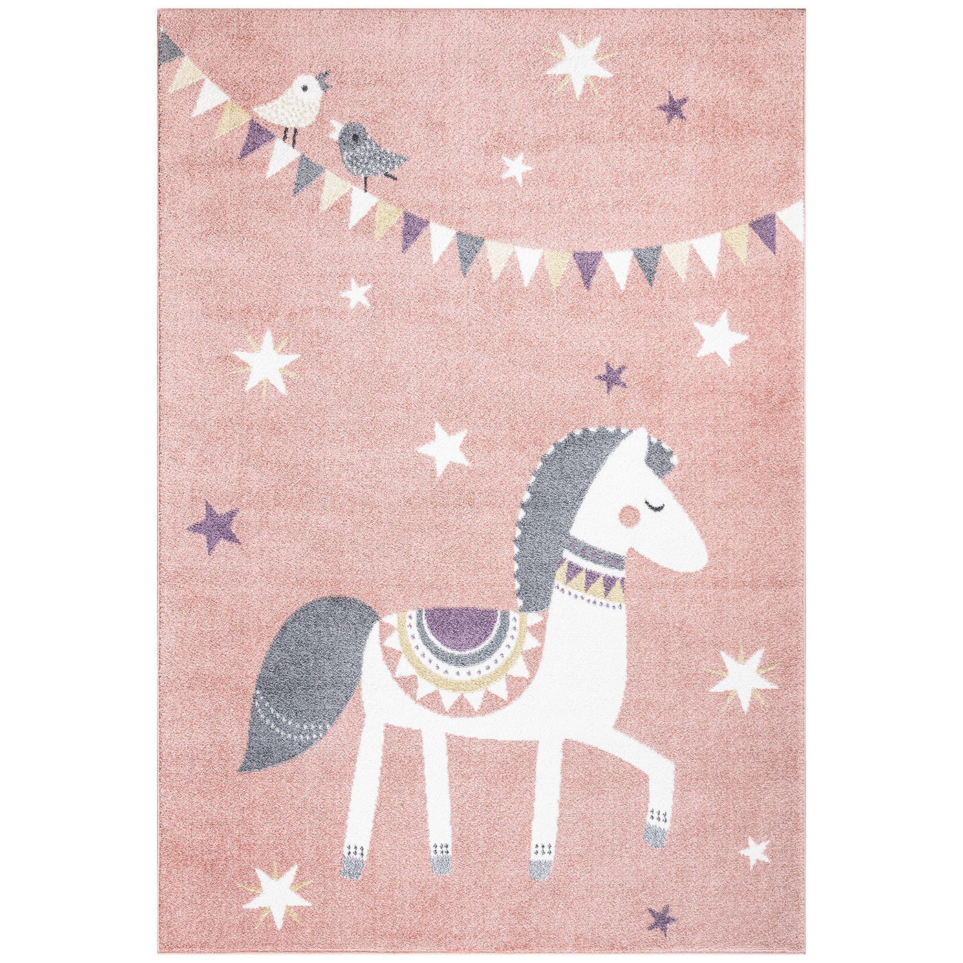 Tapis pour chambre d'enfant Cheval Rose et Blanc 190x280cm | Leroy Merlin