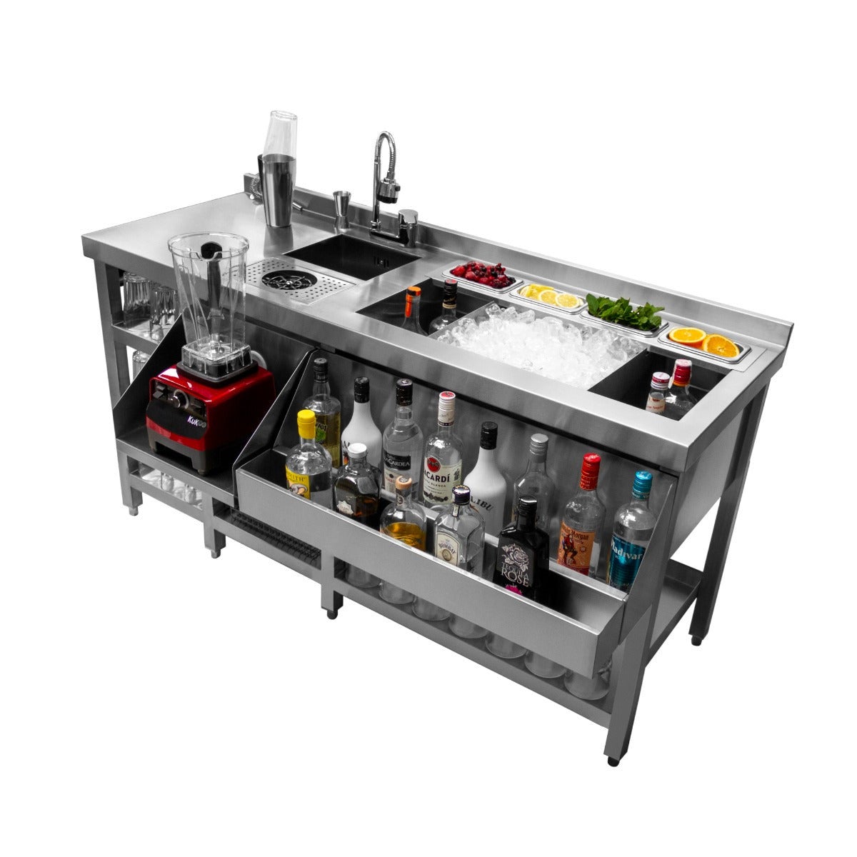 Station de Bar à Cocktail Acier Inoxydable 152 cm x 78cm Bac à Glaçons ...