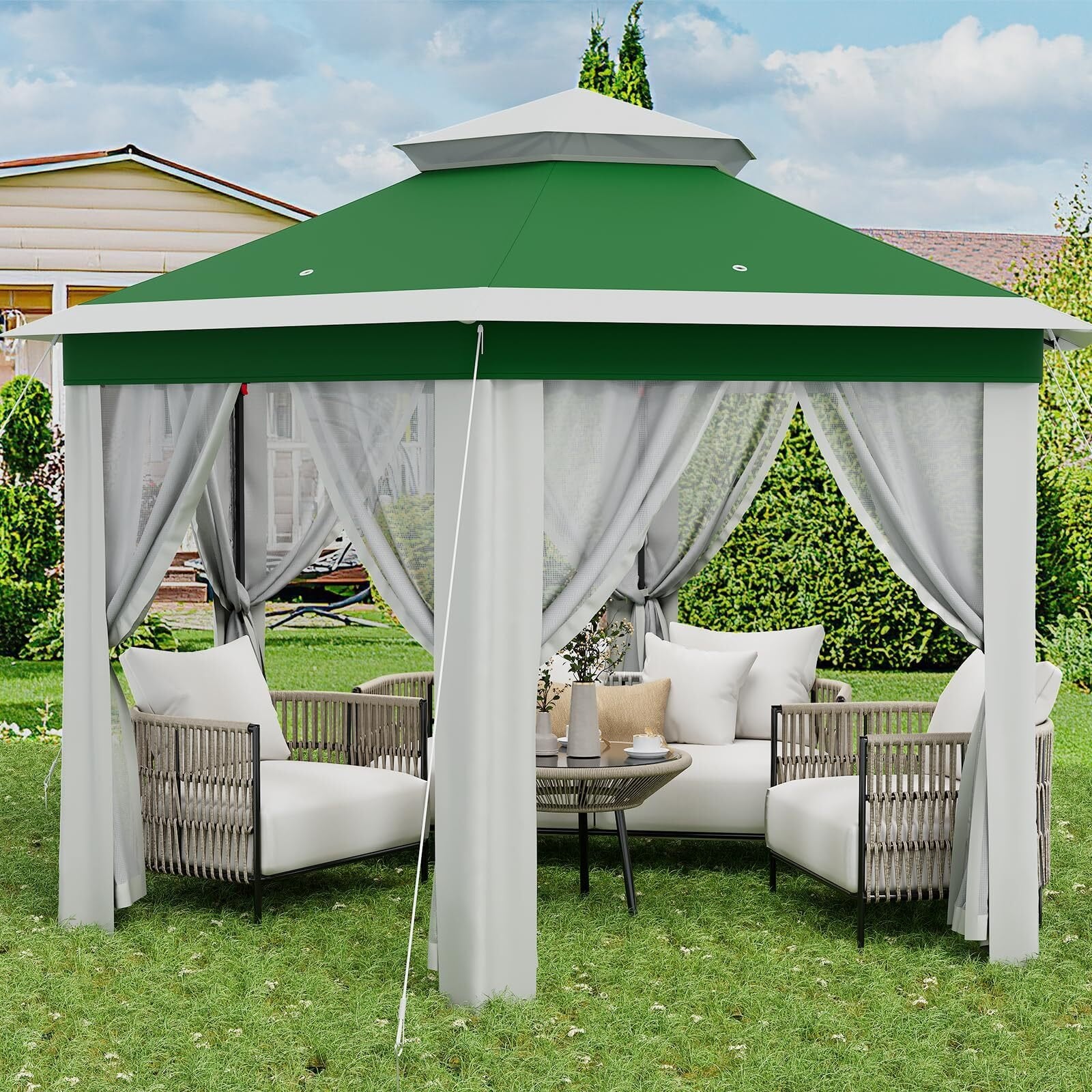 Tienda pabellón de jardín plegable con mosquitera, cenador hexagonal ...