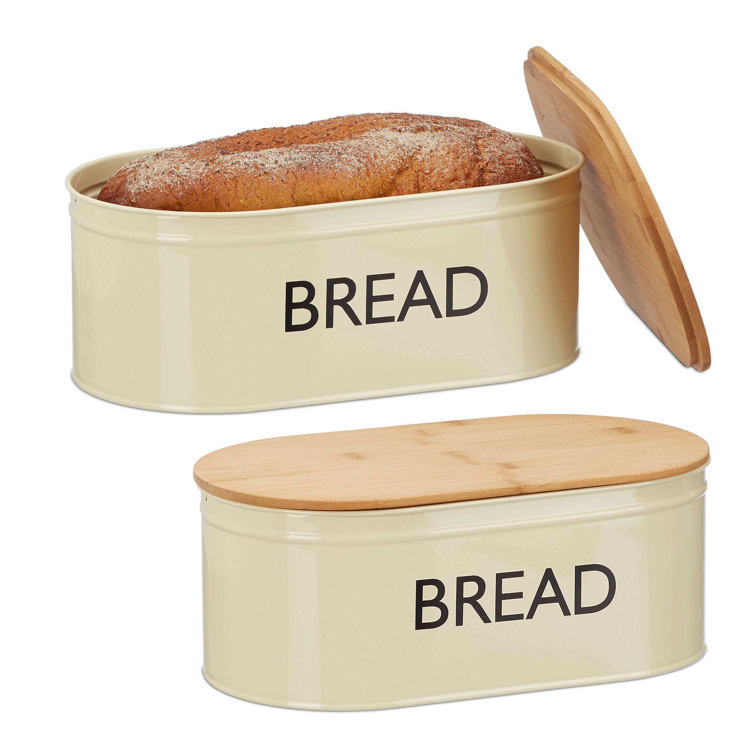 2 x panera Retro XL, con tapa de bambú, panera redonda con la ...