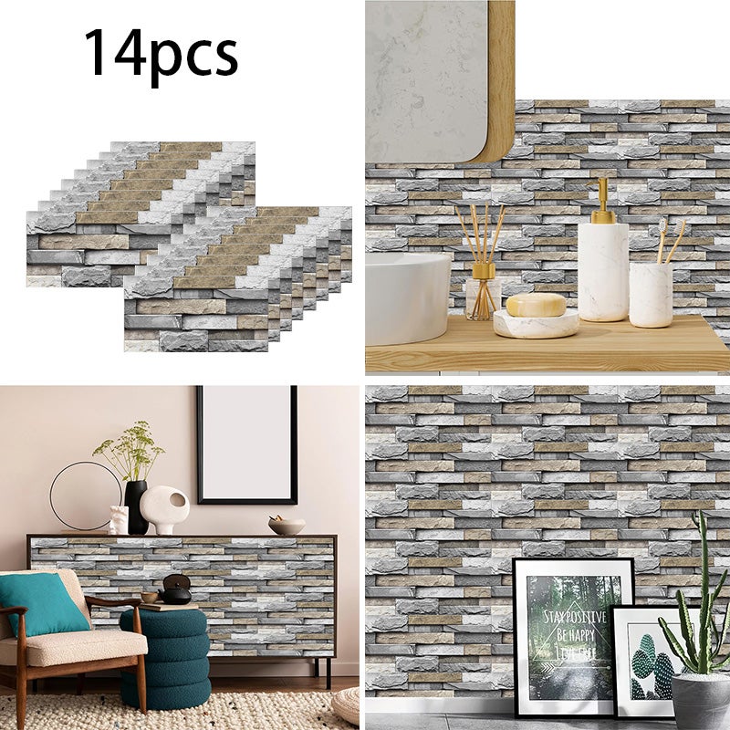 Parure Murale Rétro 28x14cm - 14 Carrés Adhésifs PVC Aspect Pierre ...