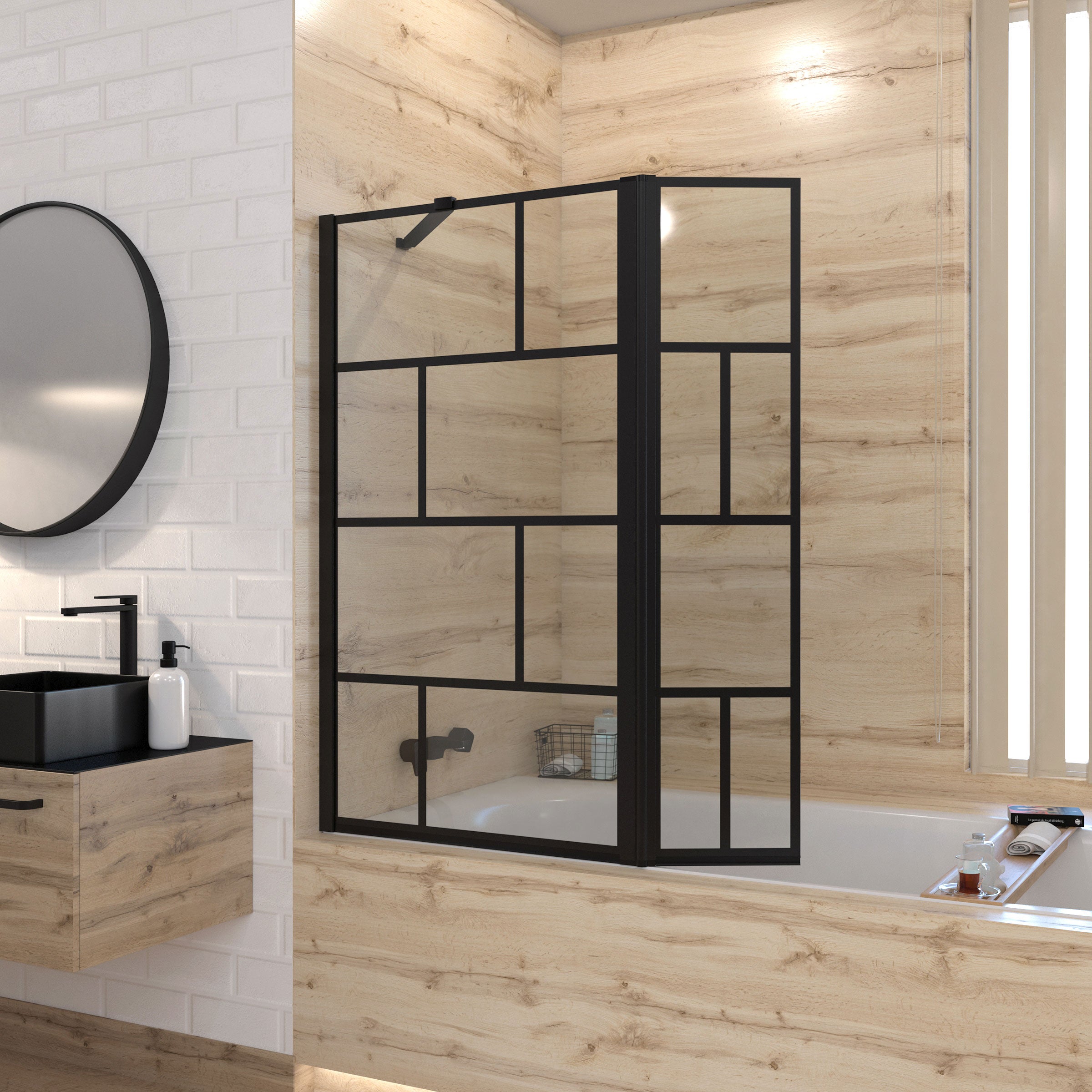 Pare baignoire avec volet pivotant - profile noir mat - 130x104 (HxL ...