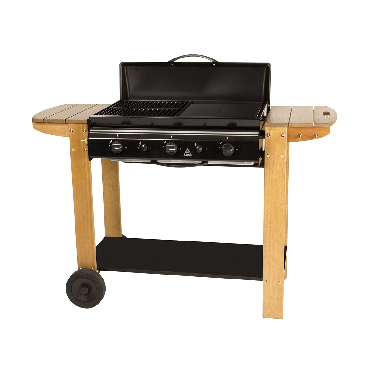 Barbecue à gaz 50% grille et 50% plancha - Marron Foncé - 126x54x89 cm ...