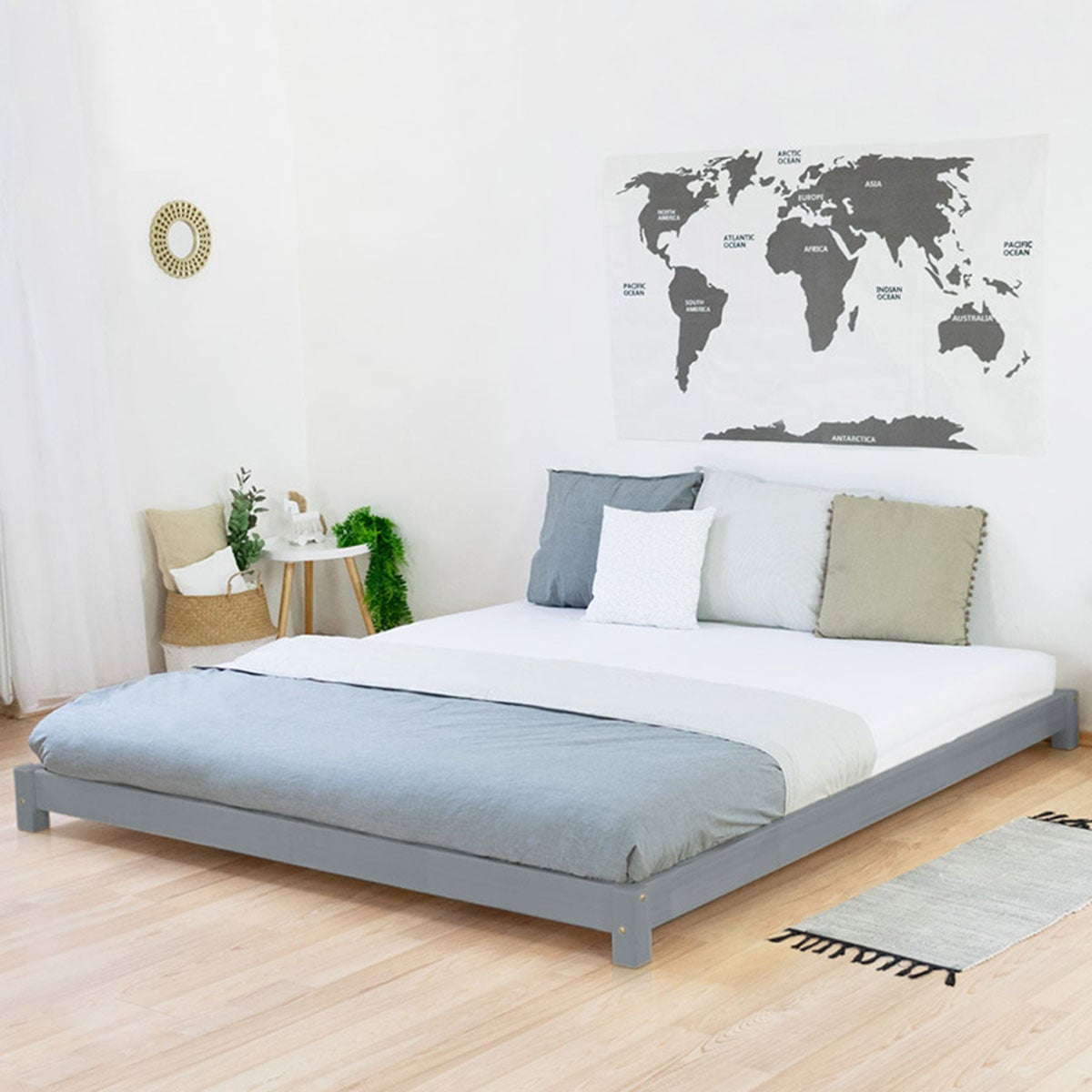 Lit double 180x200 style Tatami - Gris | Leroy Merlin