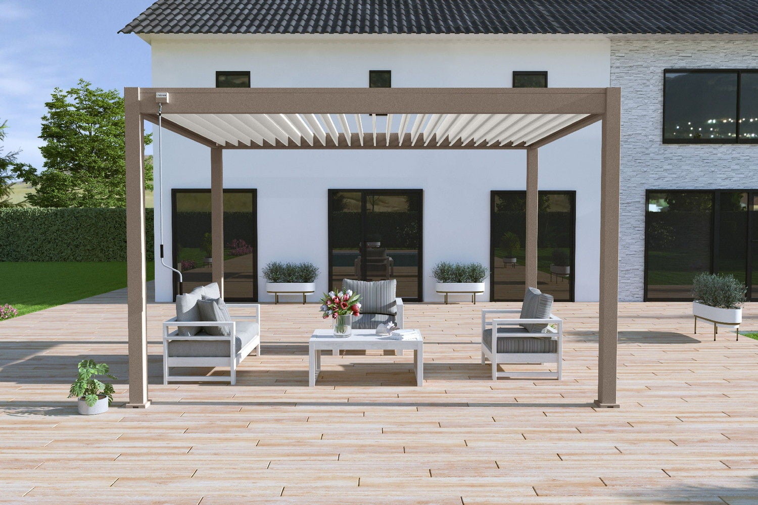 Pérgola bioclimática autoportante topo/blanco - 300 x 400 x H. 258 cm ...