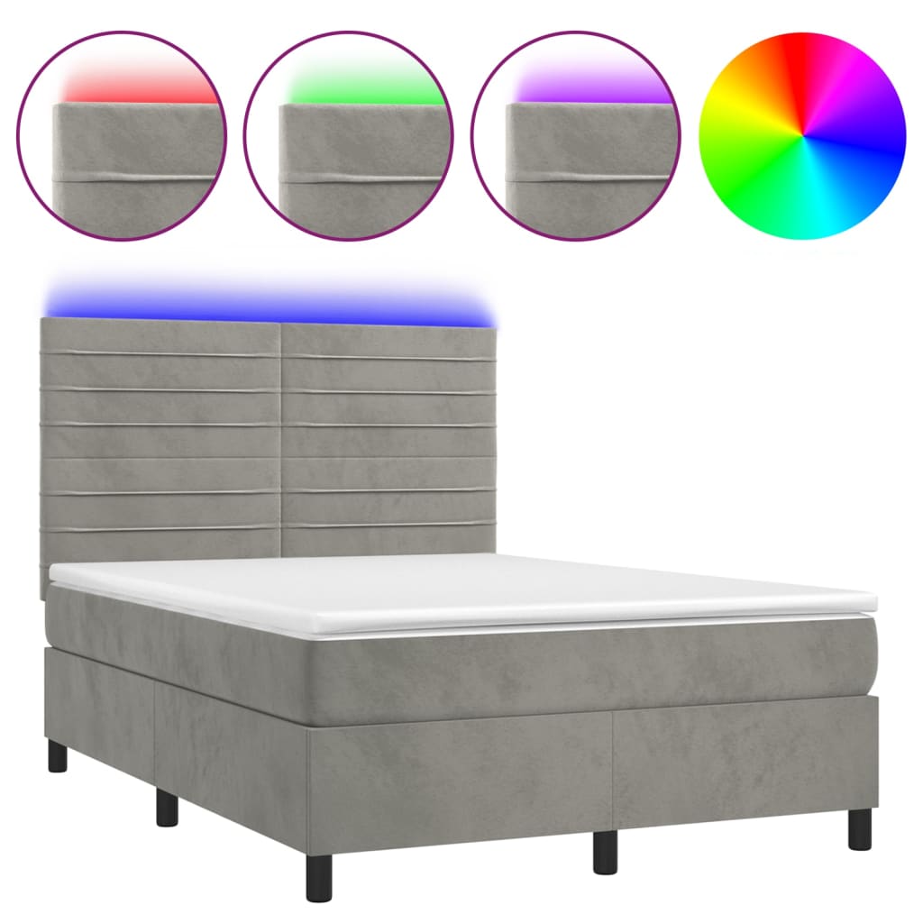 Lit double | Lit adulte | Sommier à lattes de lit avec matelas LED Gris ...