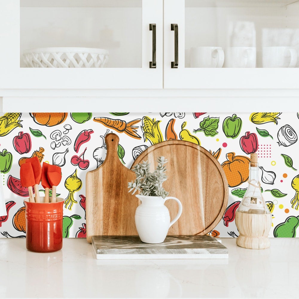 Salpicadero de cocina adhesivo Pop Art Vegano - 300 x 60 cm | Leroy Merlin