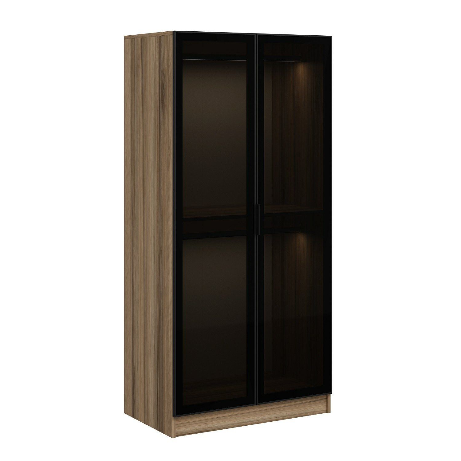 Dressing 2 portes Verre fumé Noir Antipaxos L90xH210cm 2 tringles Bois ...