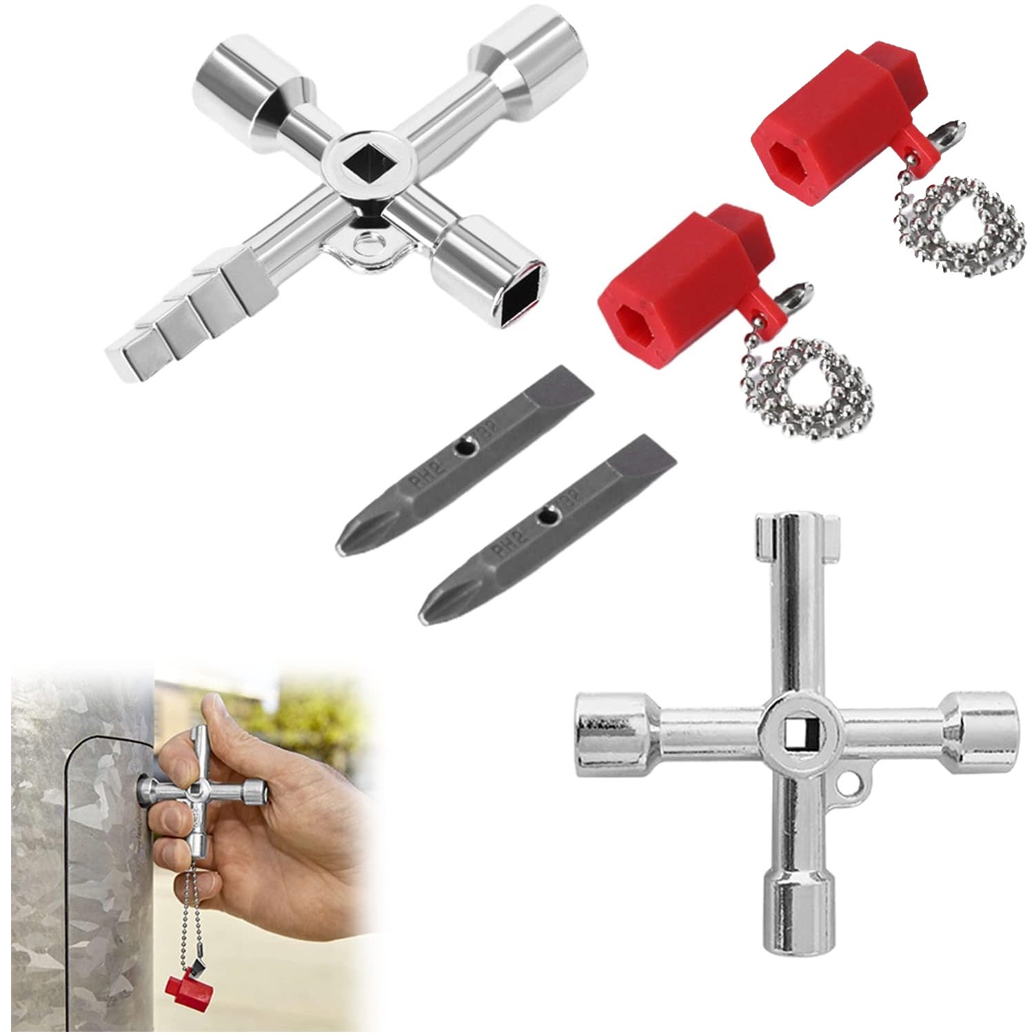 Clé principale, clé d'armoire de commande, clé croisée multifonction ...