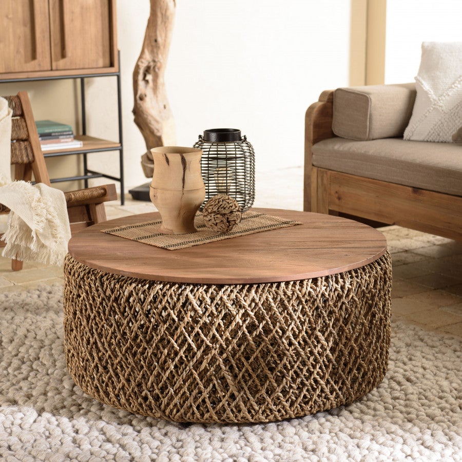 ALIDA - Table basse ronde 85x85cm en tissage de fibre de cocotier ...