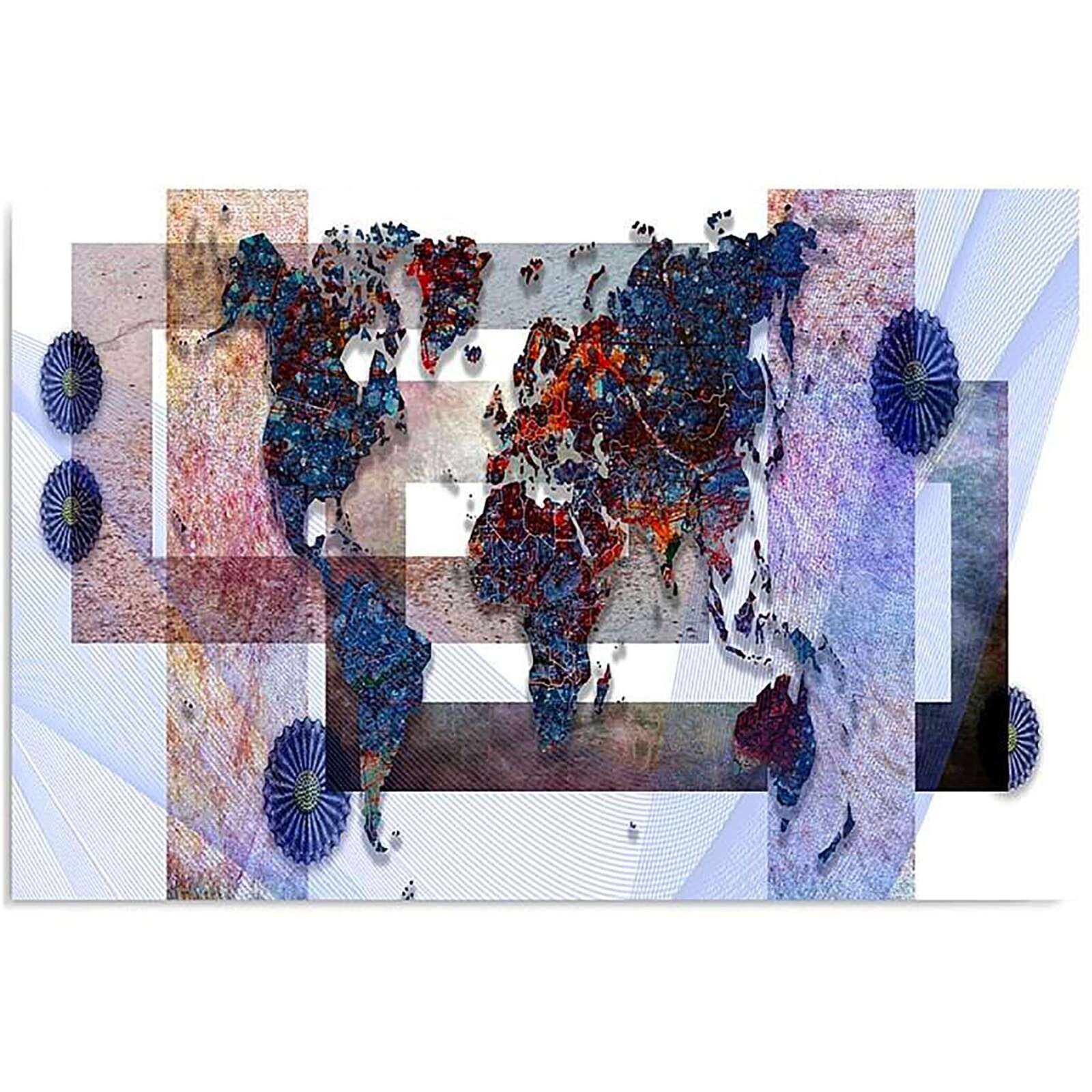 Tableau la composition d'une carte du monde 3 - 80 x 60 cm | Leroy Merlin