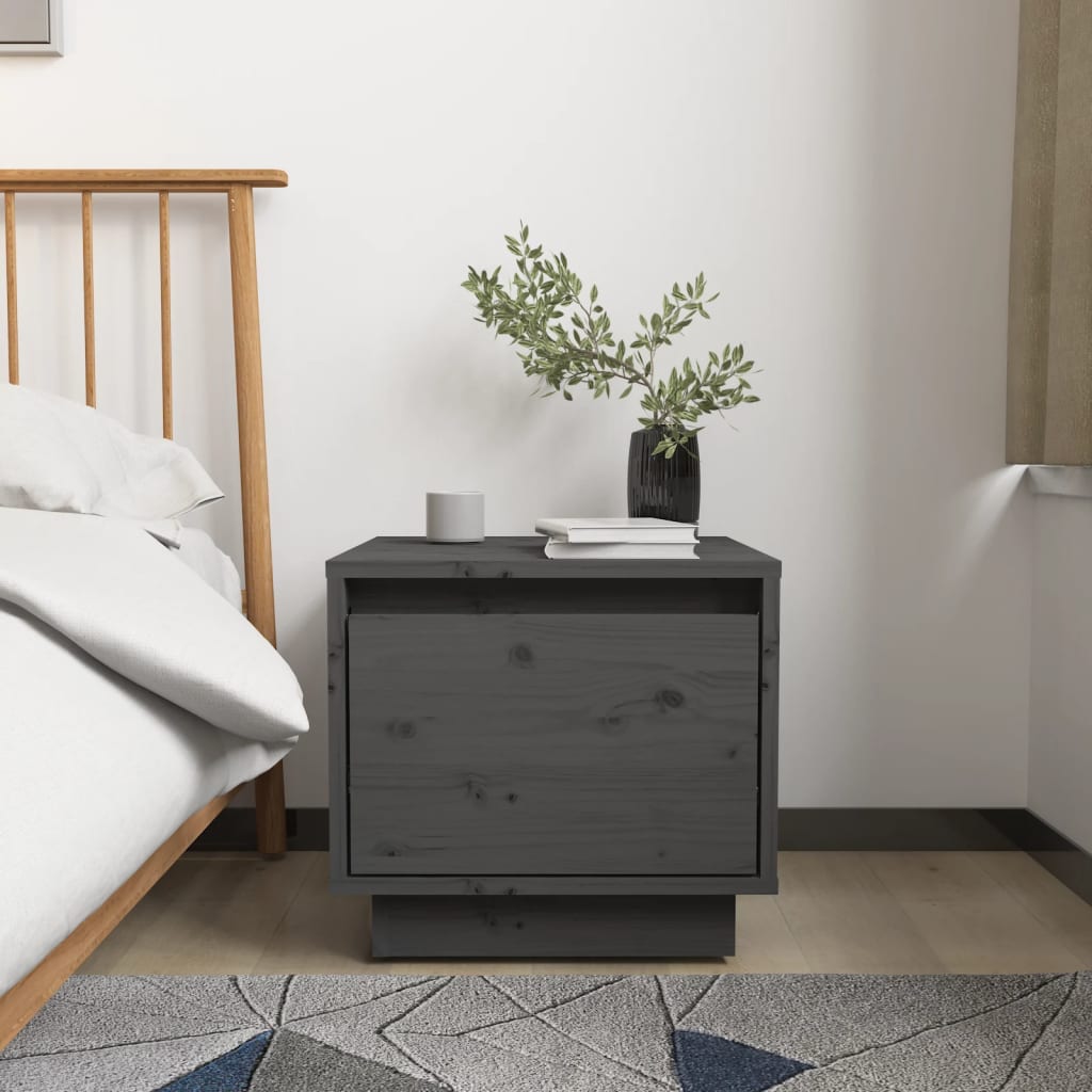 Mesita de noche，Mesilla de noche madera maciza de pino gris 35x34x32 cm ...