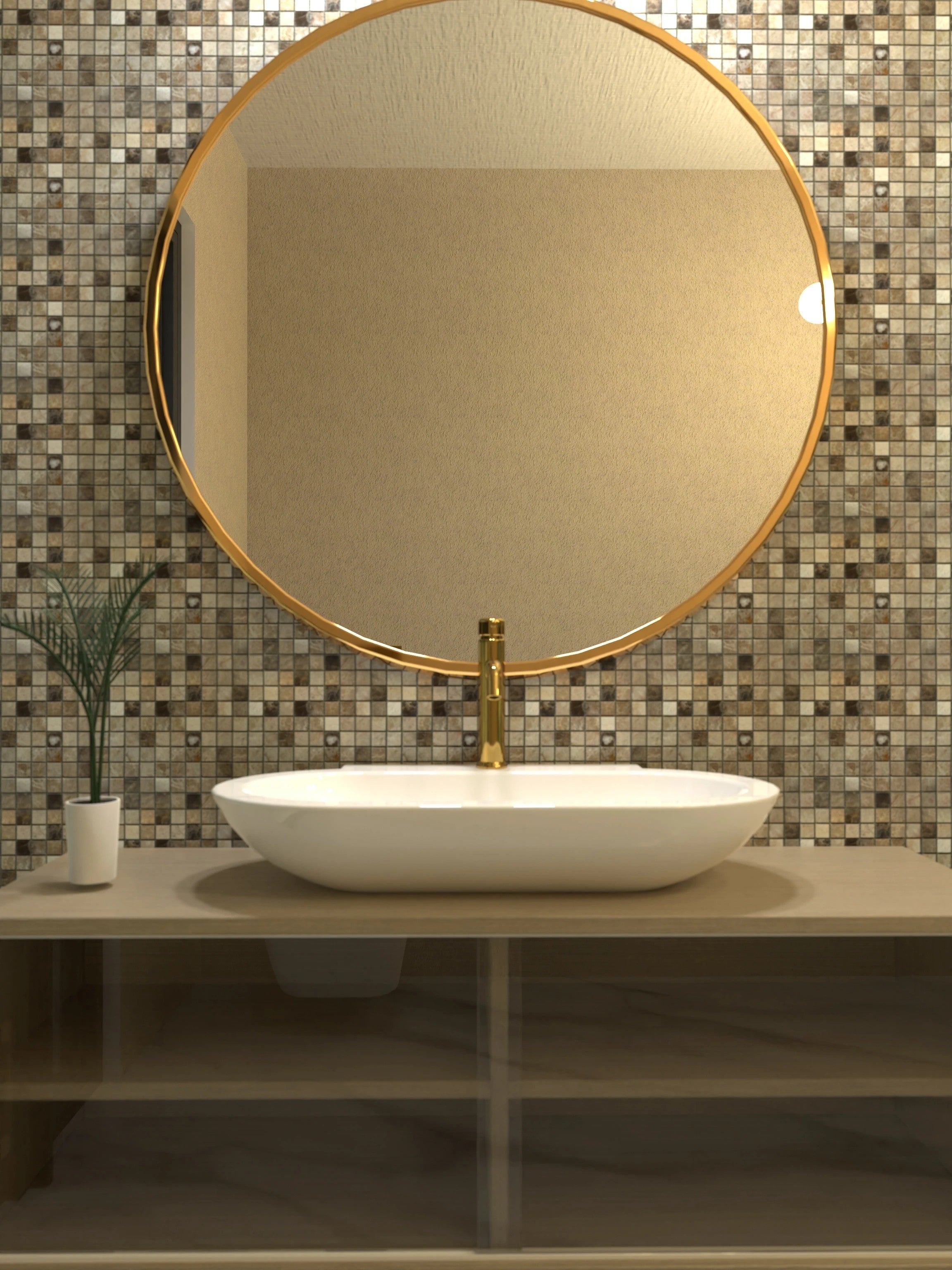 Mosaïque sur maille de pierre beige et marron, grands carreaux pour ...