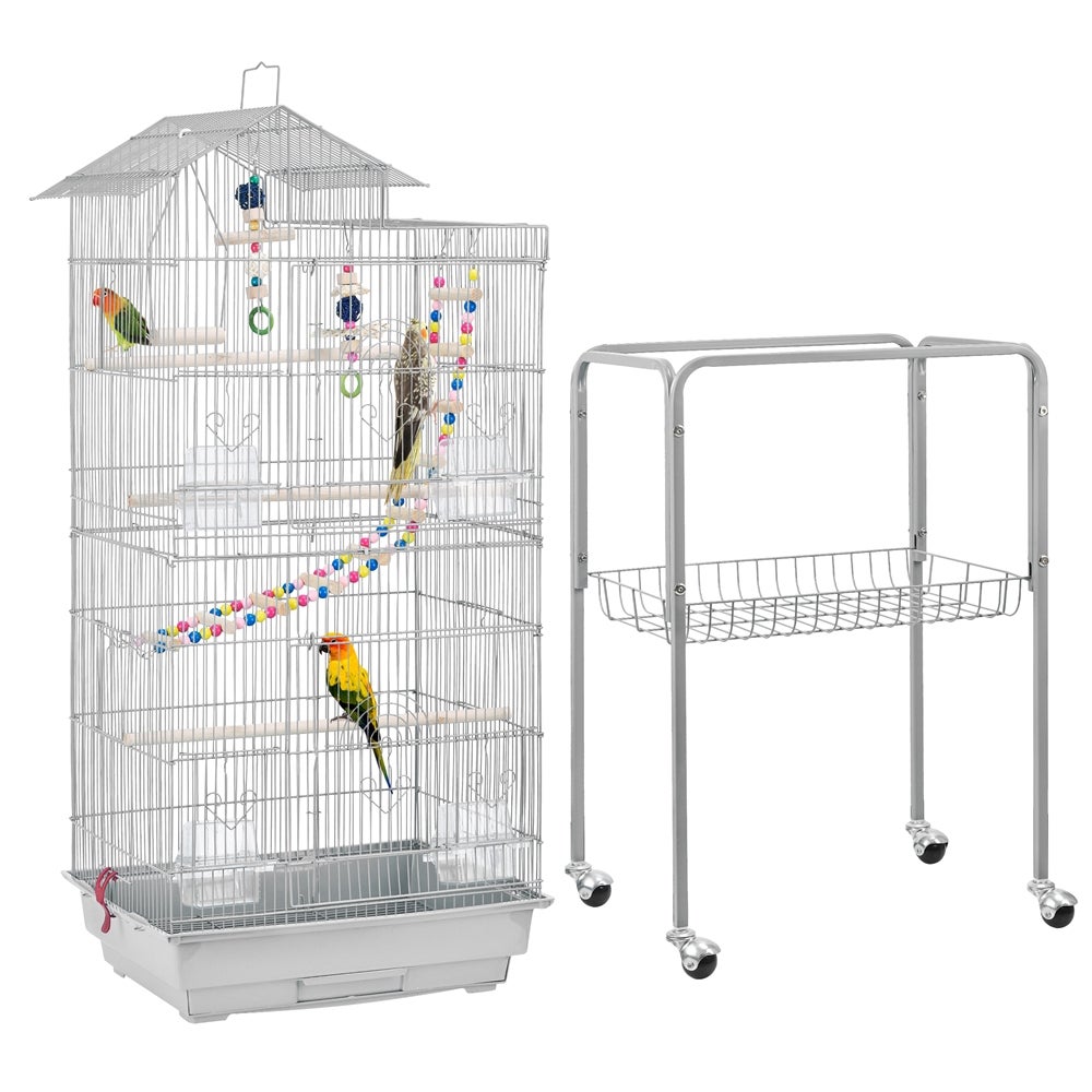 Cage à Oiseaux Décorative en Métal avec Support Détachable à Roulette ...