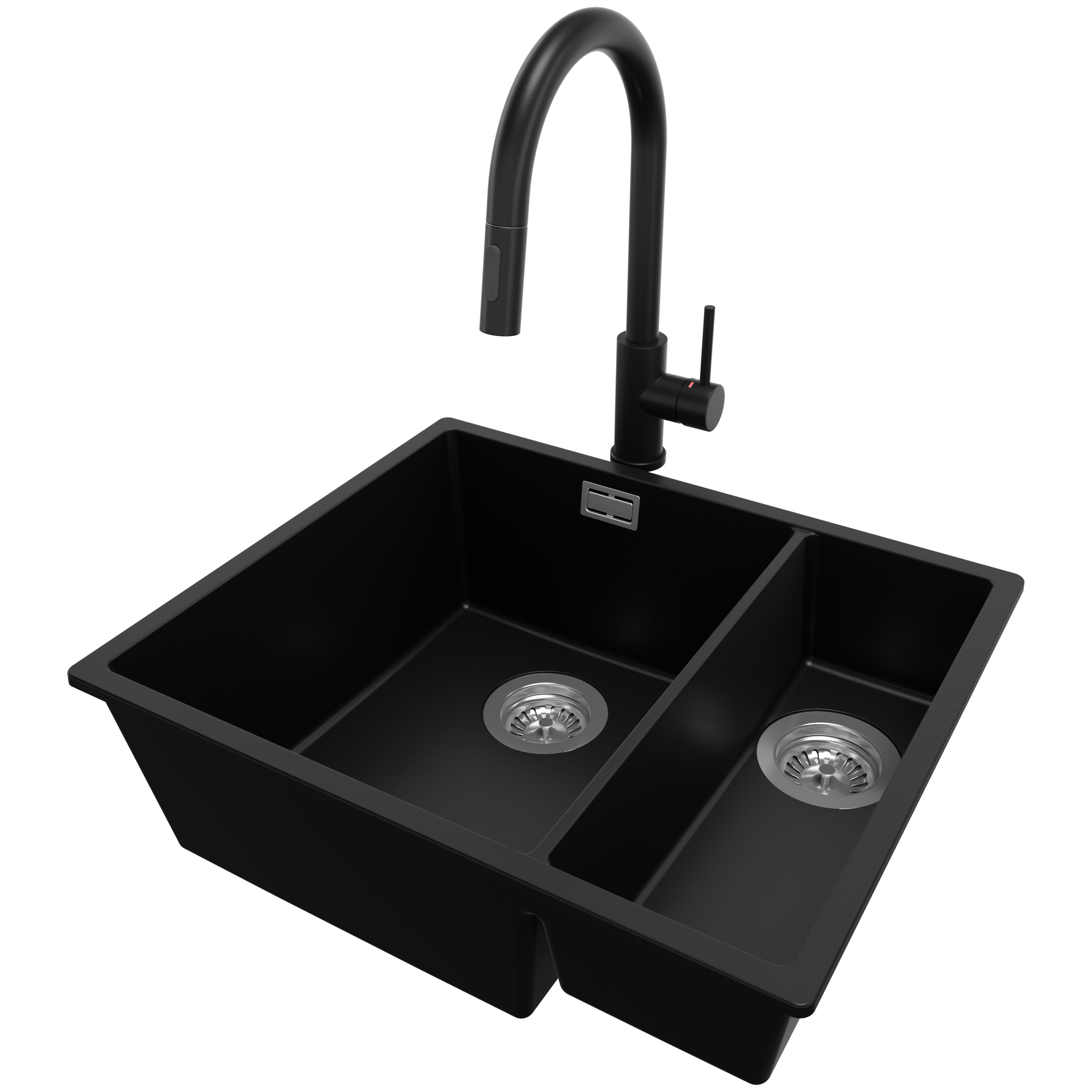 Evier Sous Plan Noir 56x47cm, Evier en Granit 1,5 bacs + Robinet ...