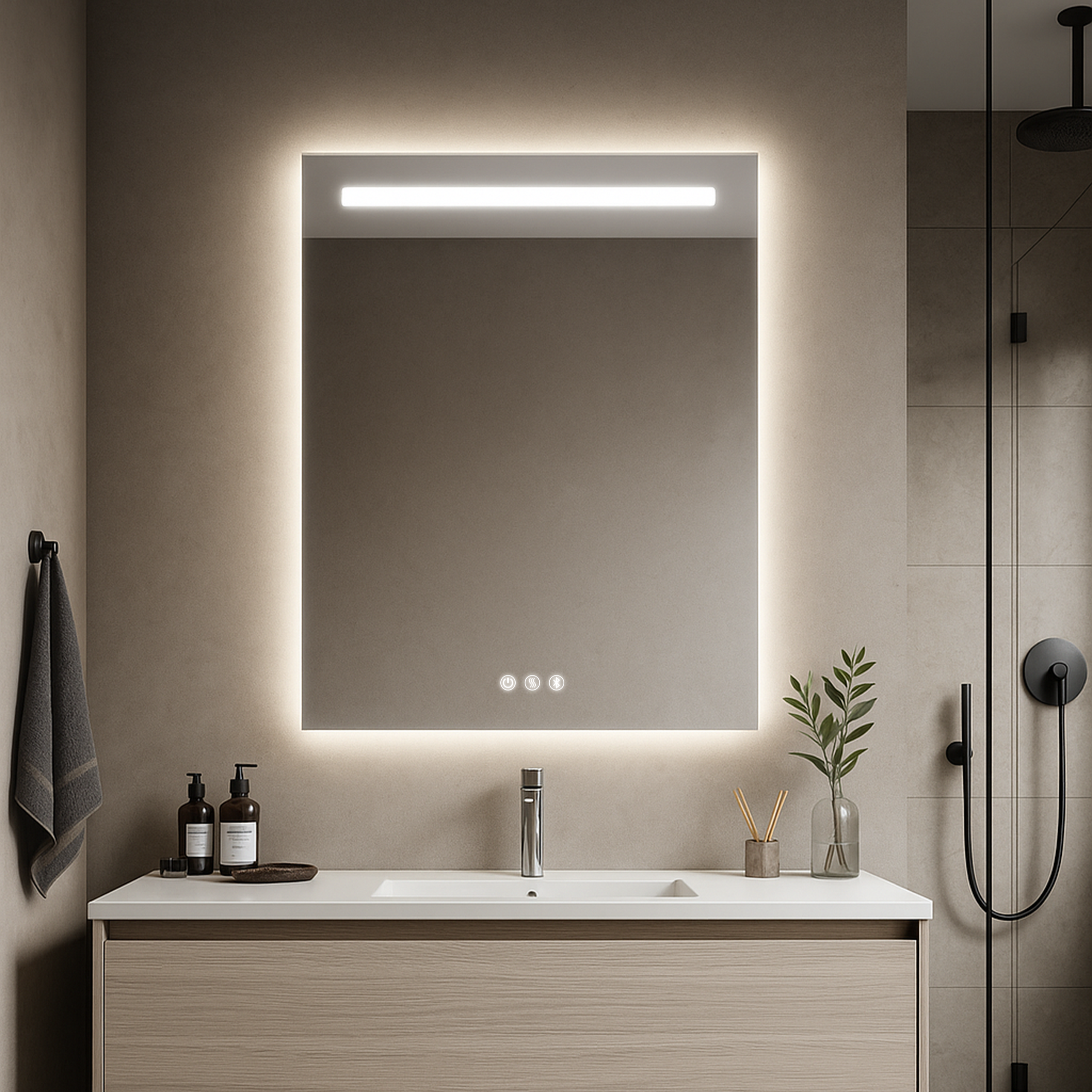Espejo de Baño rectangular con Luz CÉSAR 50x70 - Altavoces Bluetooth ...