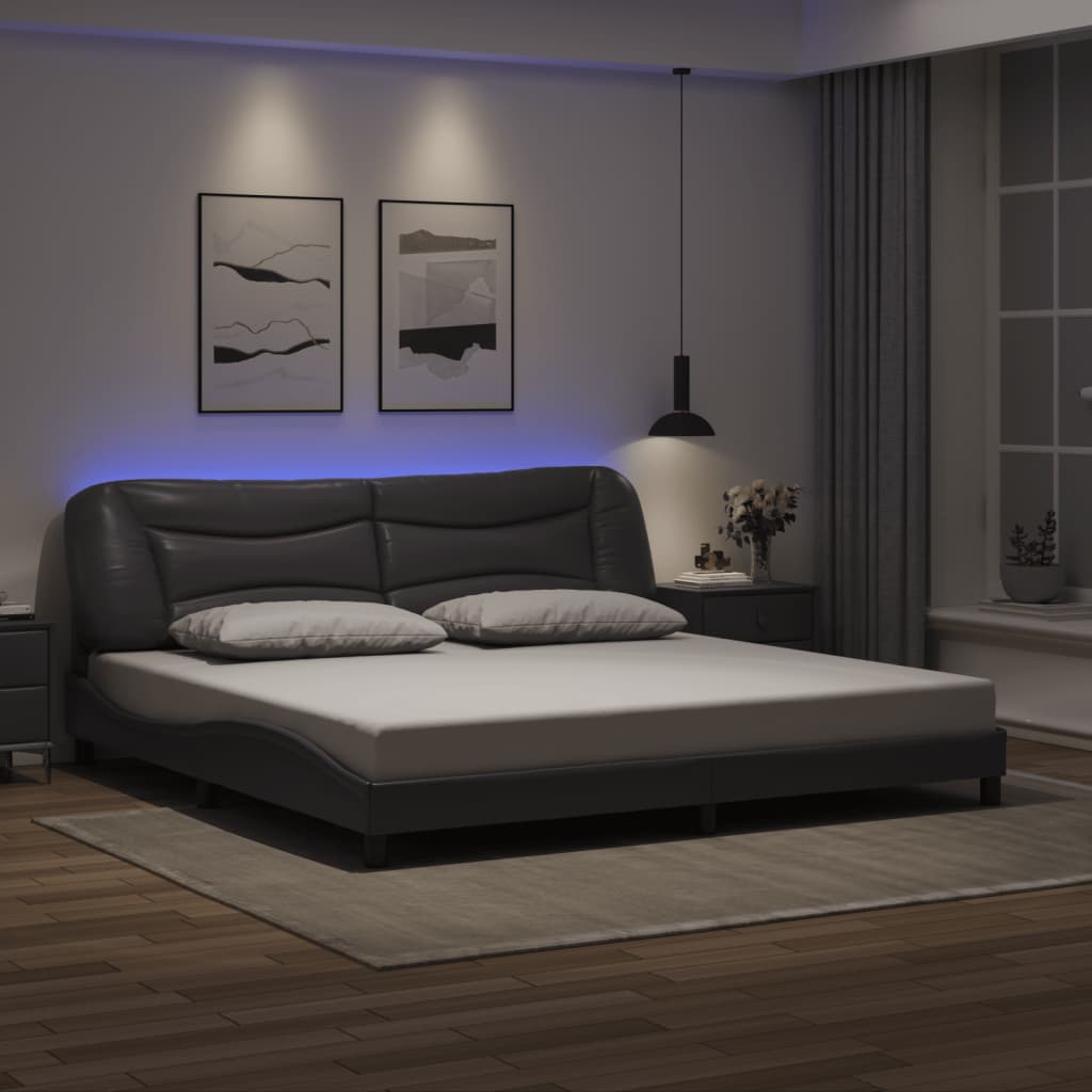 VidaXL Estructura cama con luces LED cuero sintético gris 200x200 cm ...