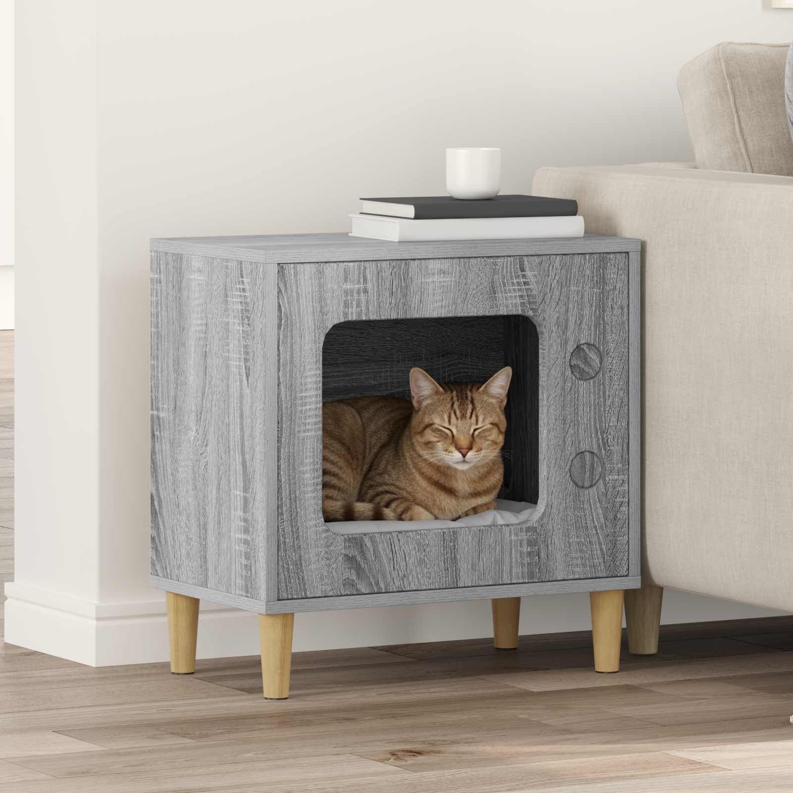 Maison pour chat Gris 51 x 30 x 52 cm Bois d'ingénierie | Leroy Merlin