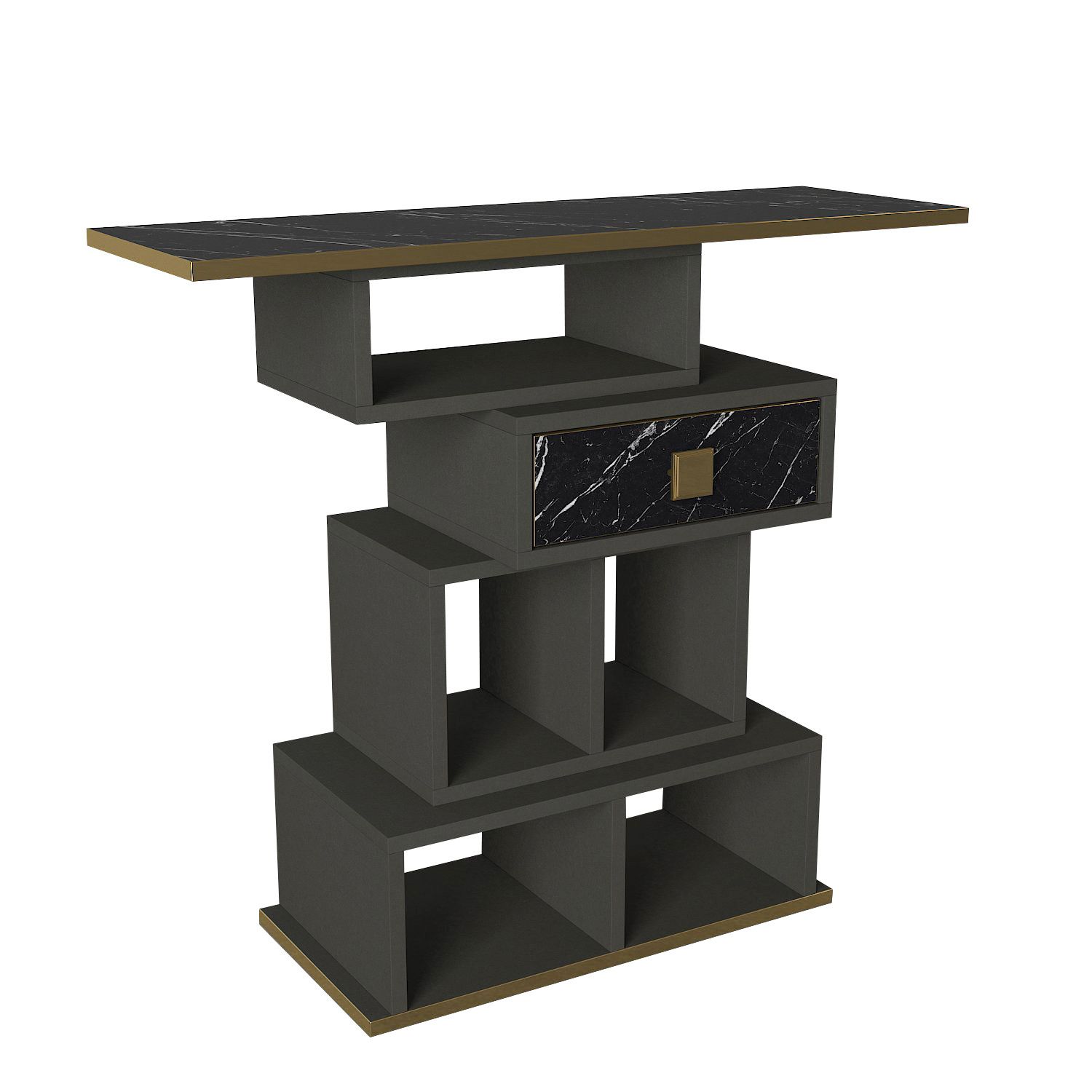 Console avec tiroir Piako L90cm Anthracite et Effet marbre Noir | Leroy ...