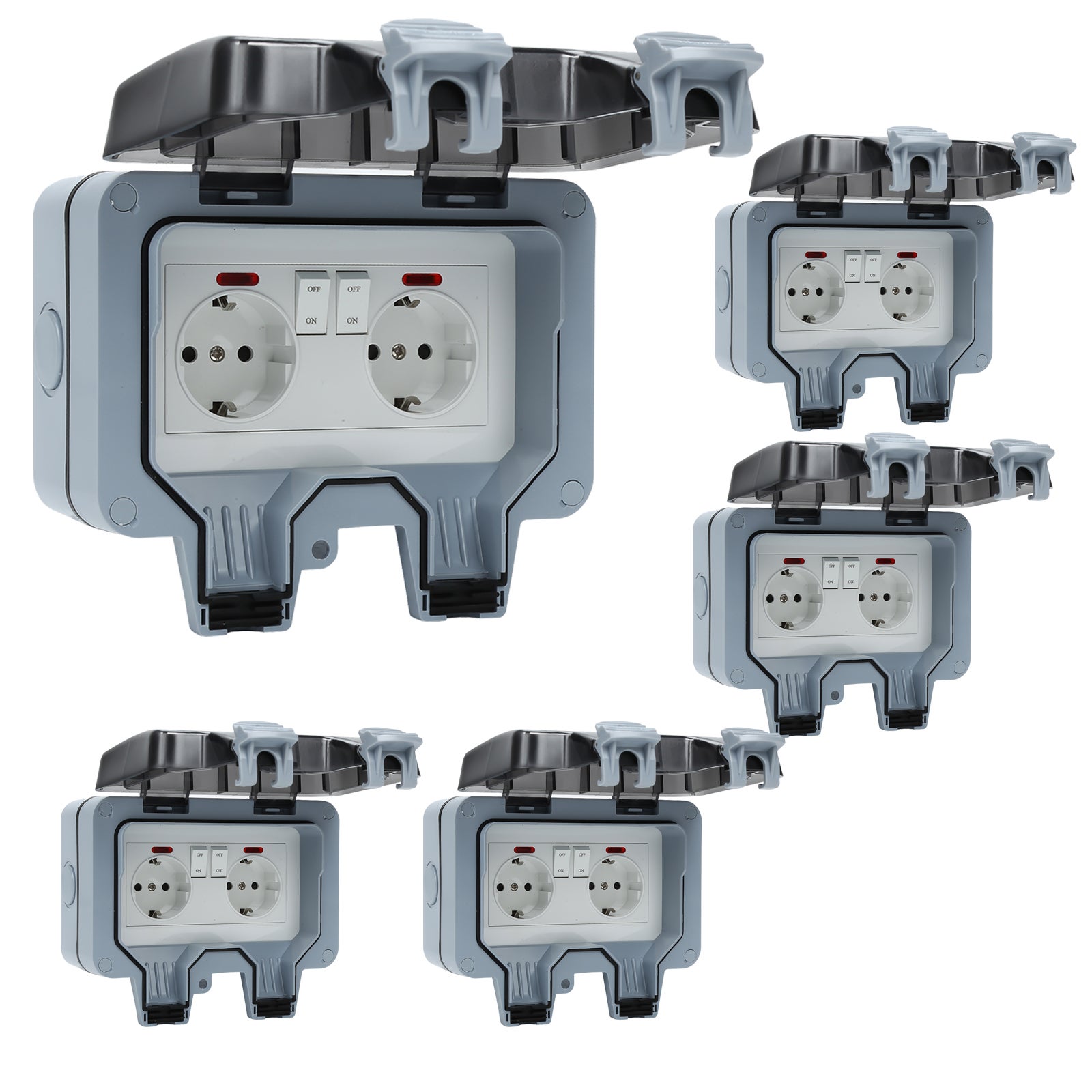 5X Prise Étanche Double Prise Electrique Extérieure IP66 Étanche Prise ...